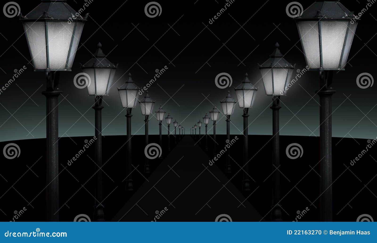 Lighted Pathway At Night With Brick Walls And Handrail Royalty-Free ...