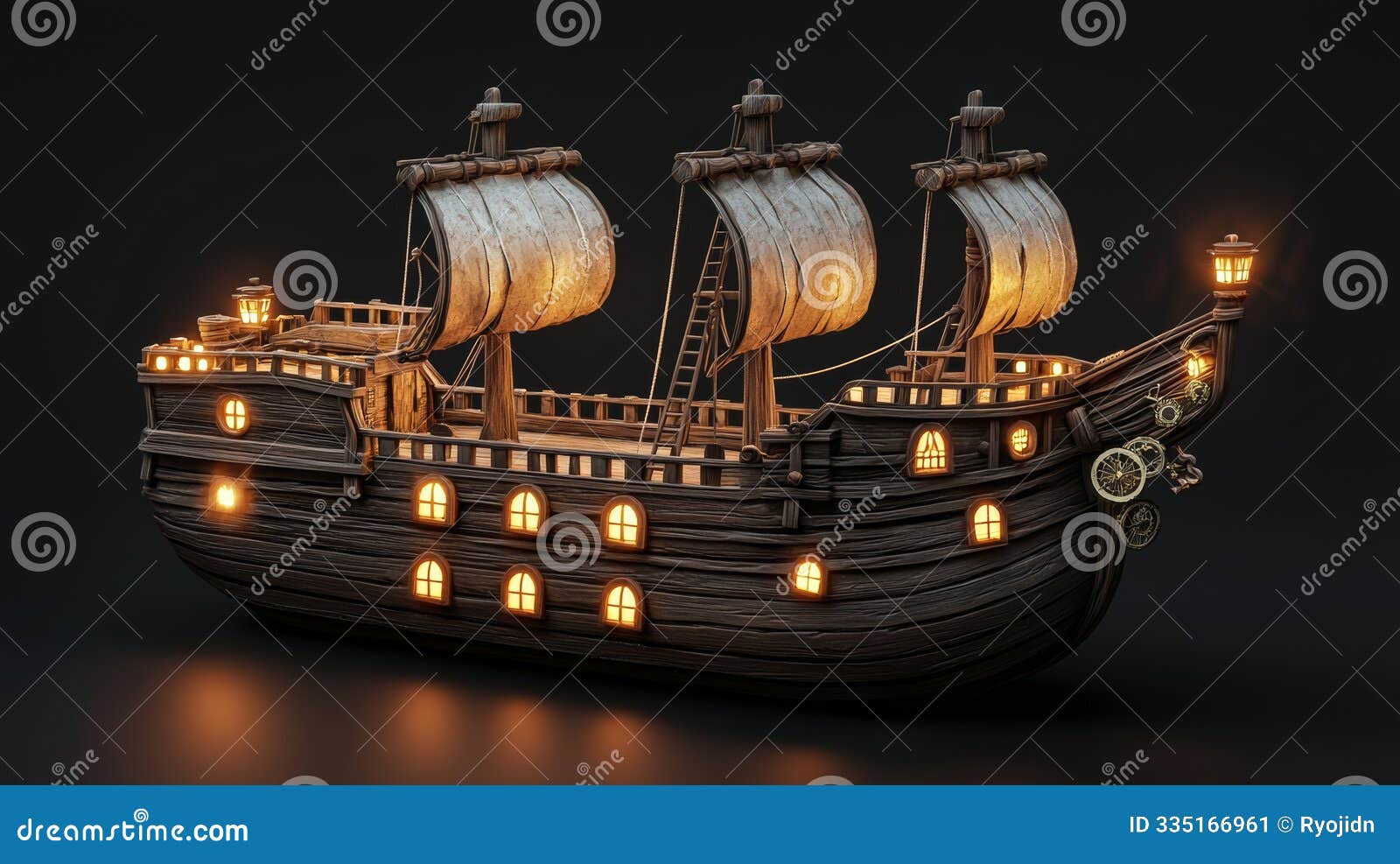 Lighted Ship stock illustration. Illustration of lantern - 335166961