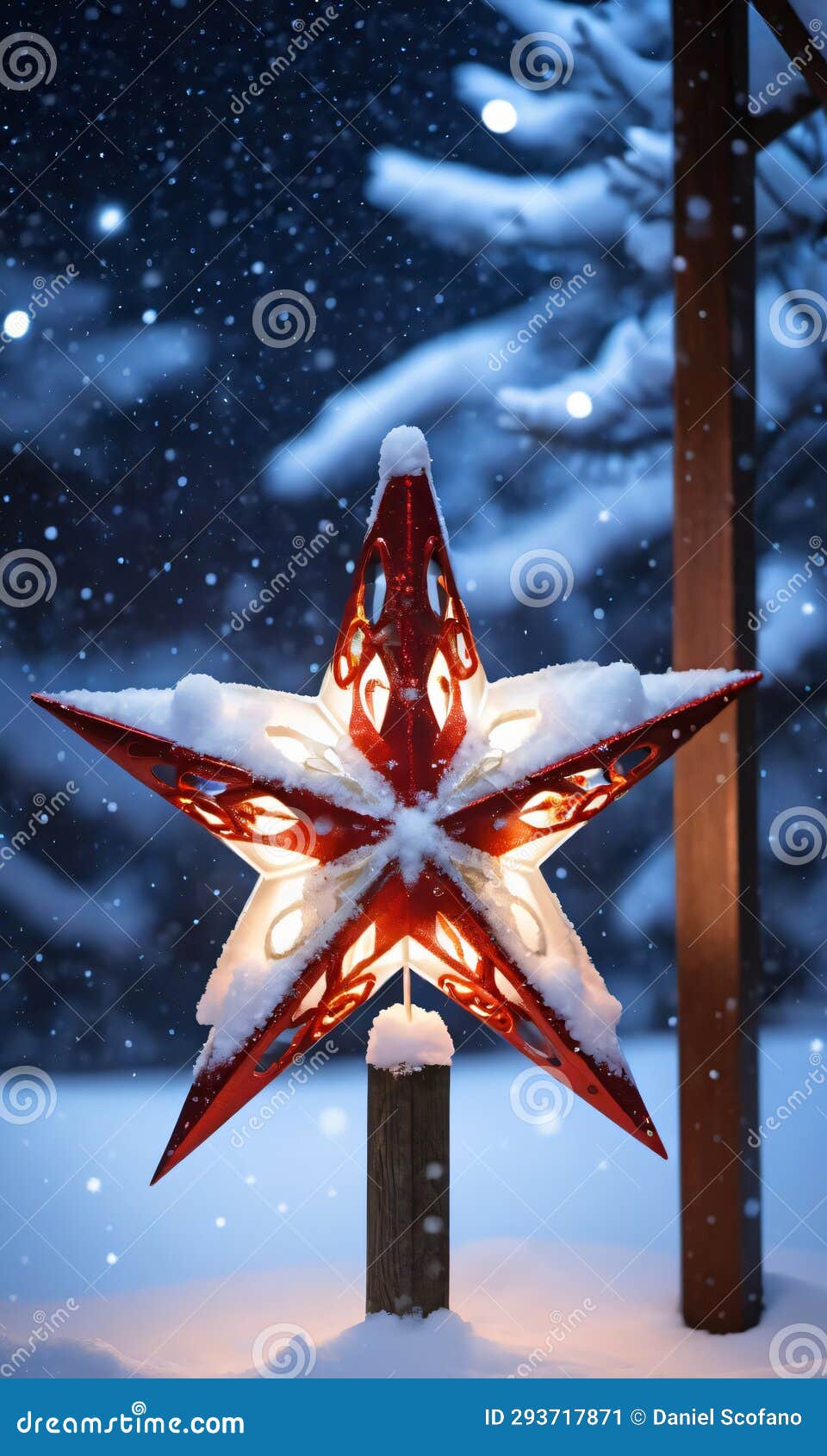 A Lighted Star in the Snow. Generative AI Stock Image - Image of tree ...