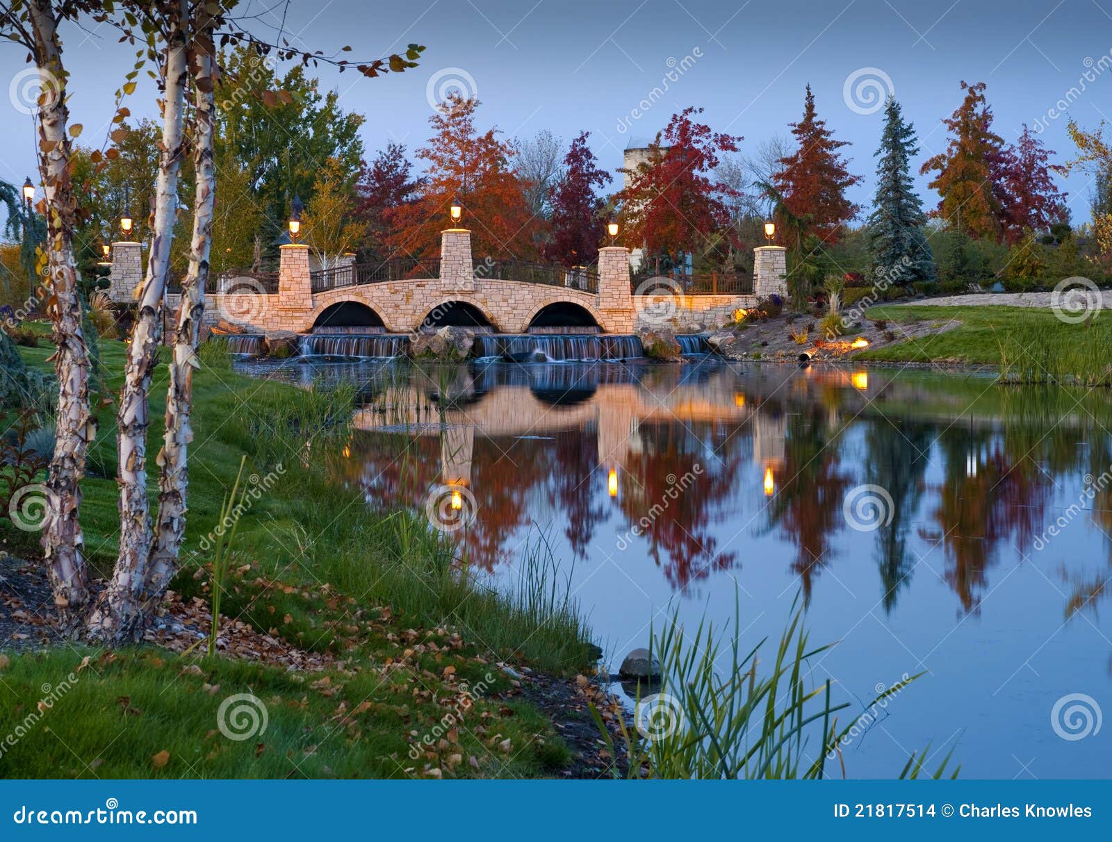 Lighted Stone Bridge stock photo. Image of cobblestone - 21817514