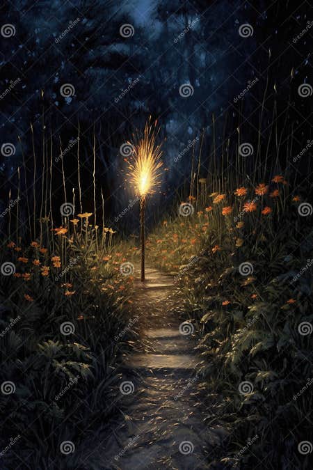 Lighted Torch Illuminating Dark Pathway Stock Illustration ...