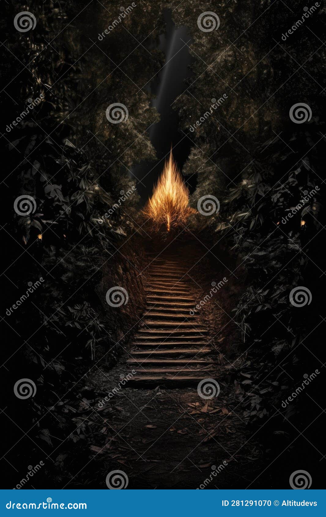 Lighted Torch Illuminating Dark Pathway Stock Photo - Image of fire ...