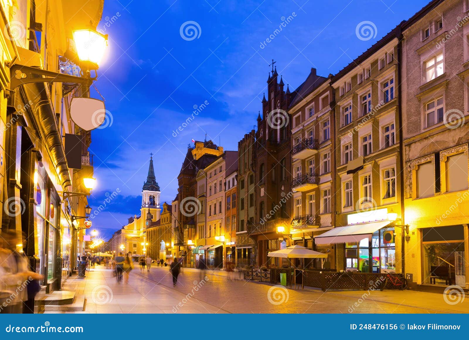 Lighted Torun streets stock photo. Image of exterior - 248476156