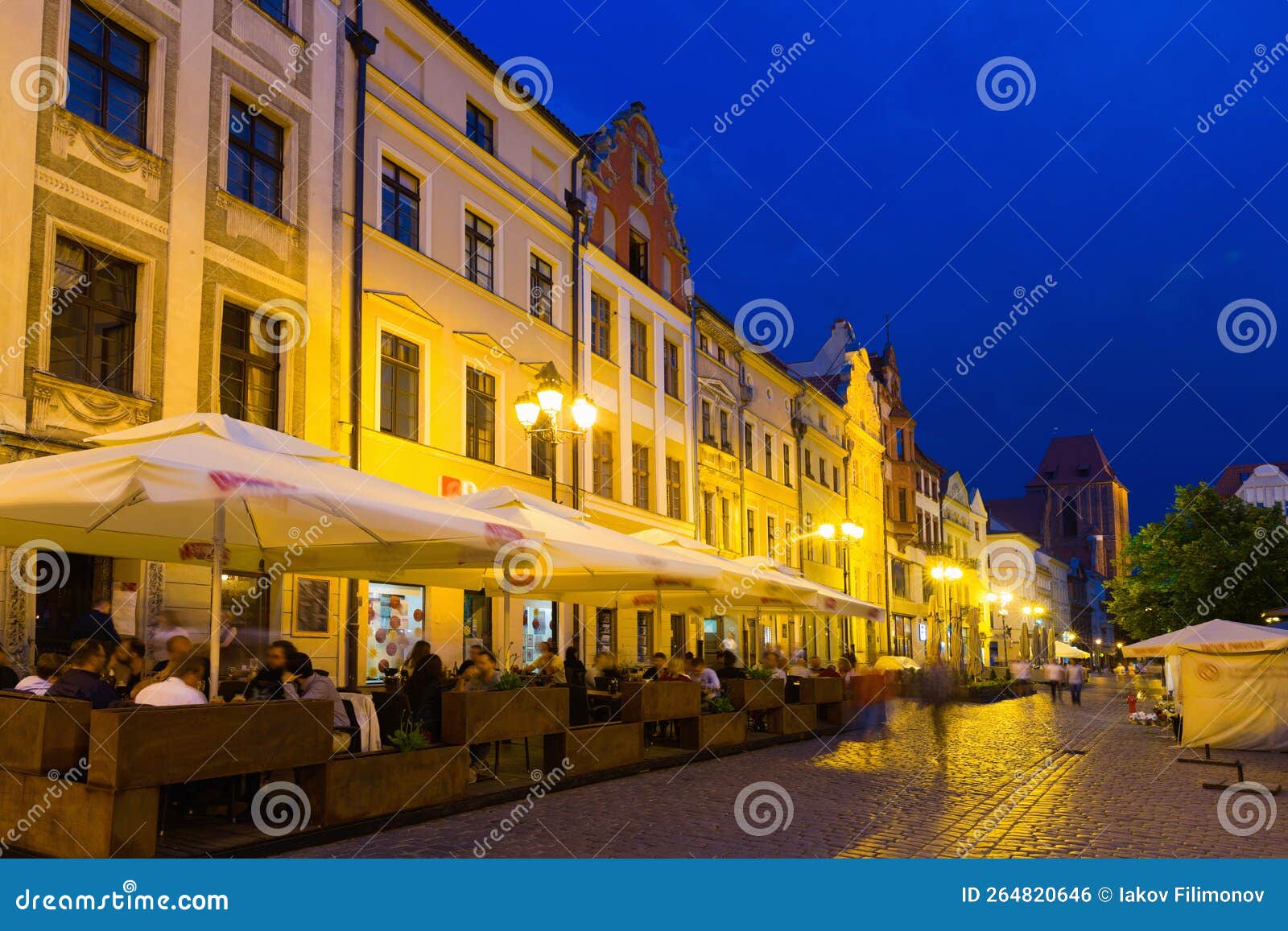 Lighted Torun streets stock photo. Image of dusk, polish - 264820646
