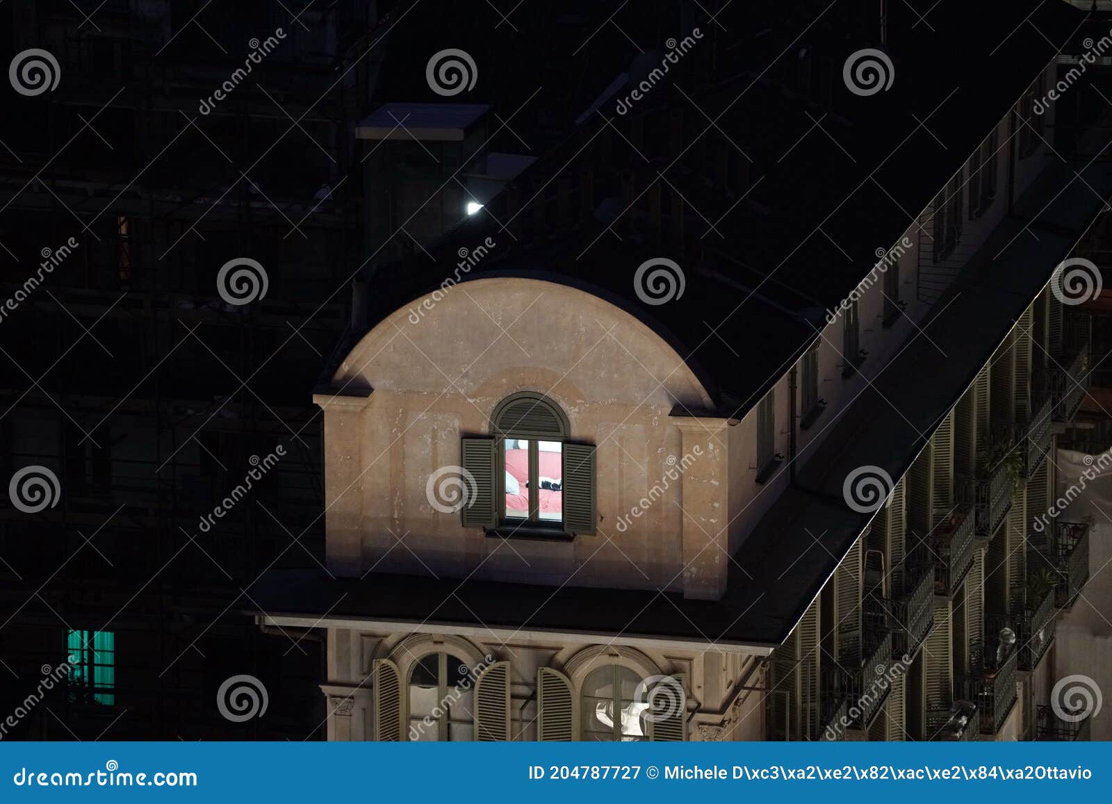 Lighted Window of a Top Floor Flat Stock Image - Image of city ...