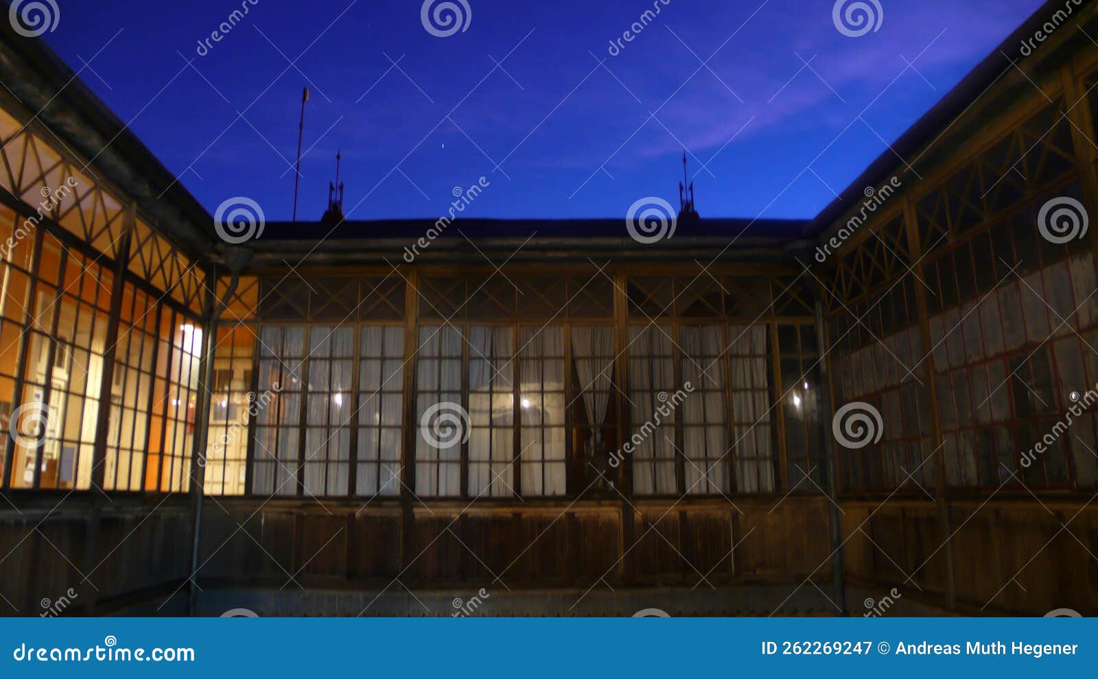 Lighted Windows on Old House Blue Dark Sky Stock Image - Image of moody ...