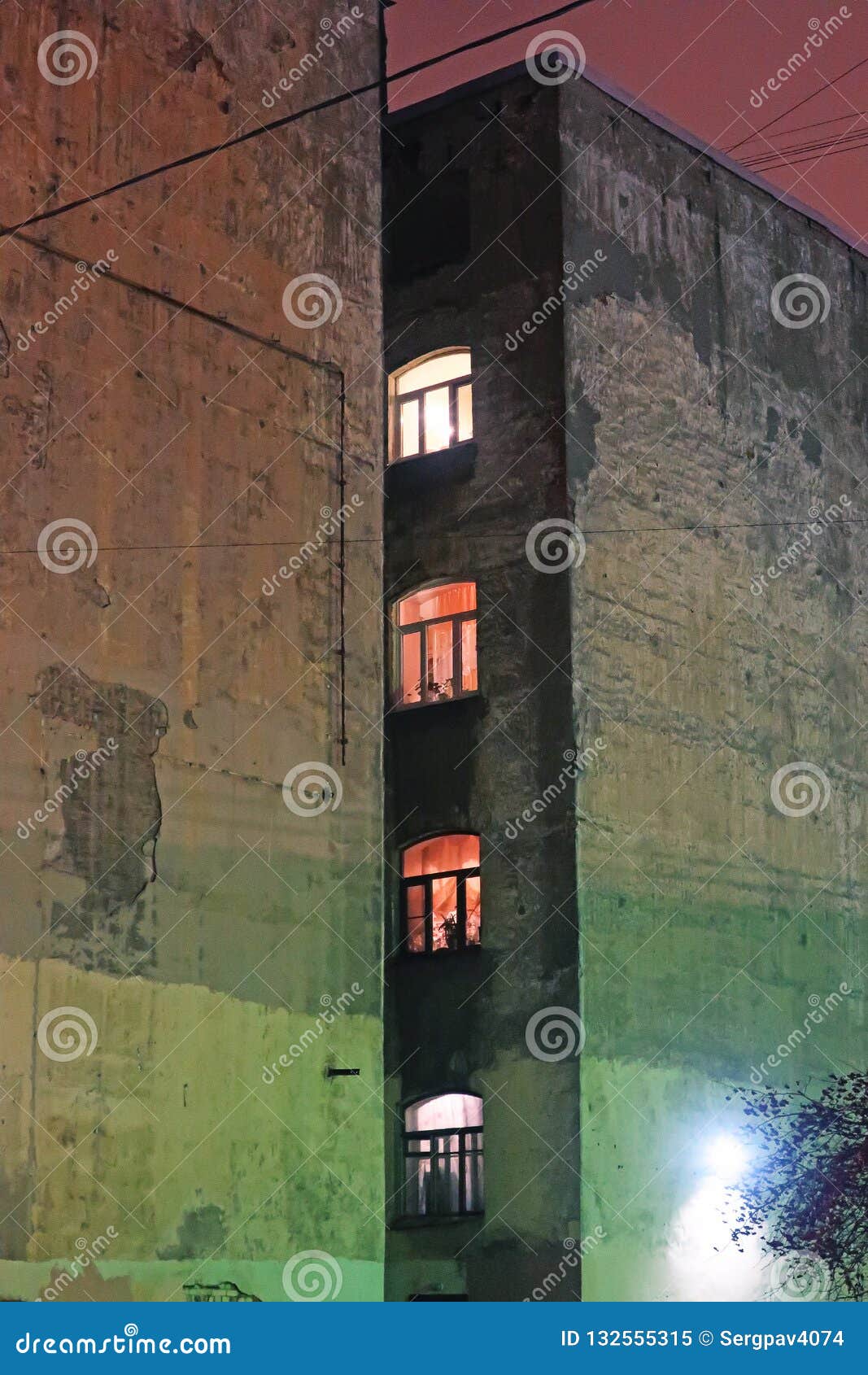 Lighted Windows of an Old House Stock Image - Image of exterior ...