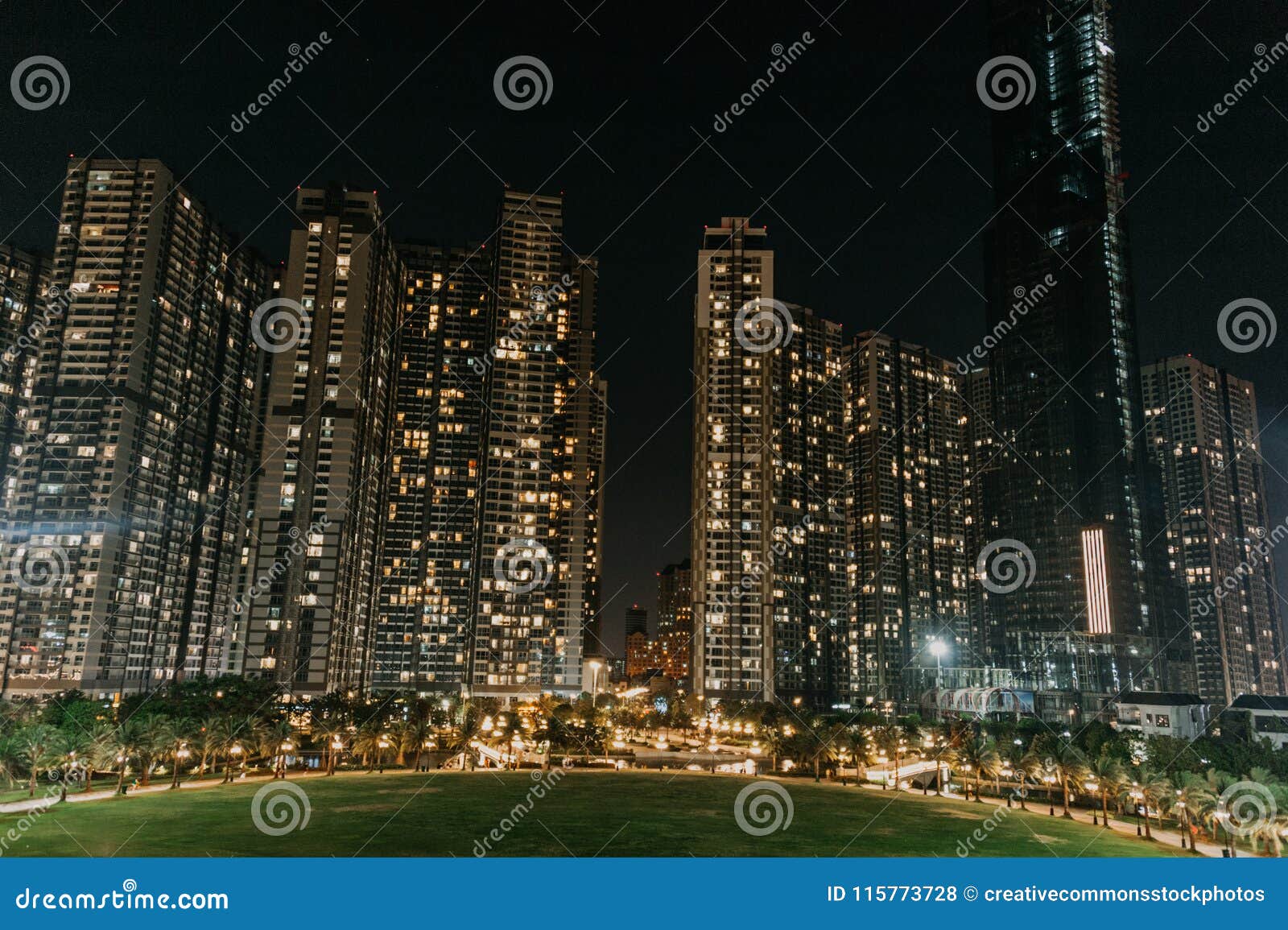 Lightened High Rise Buildings At Night Time Picture. Image: 115773728