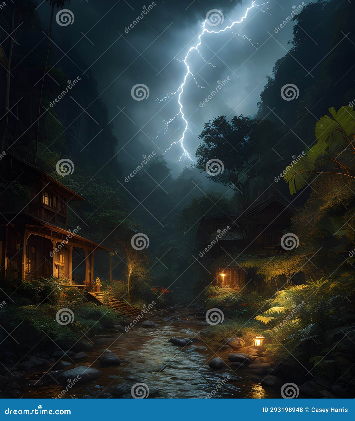 Lightening in the Jungle stock illustration. Illustration of nature ...