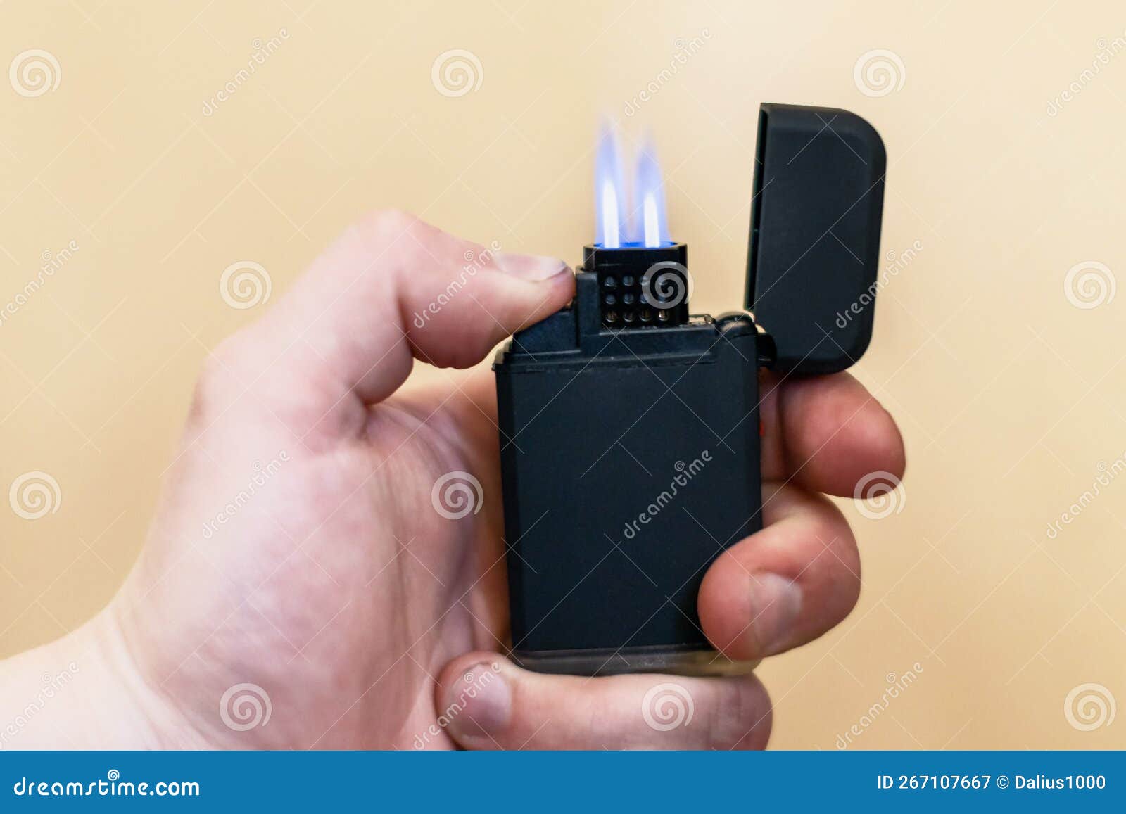 Lighter with a Two Blue Flames - Hand Holds Lighter Stock Image - Image ...