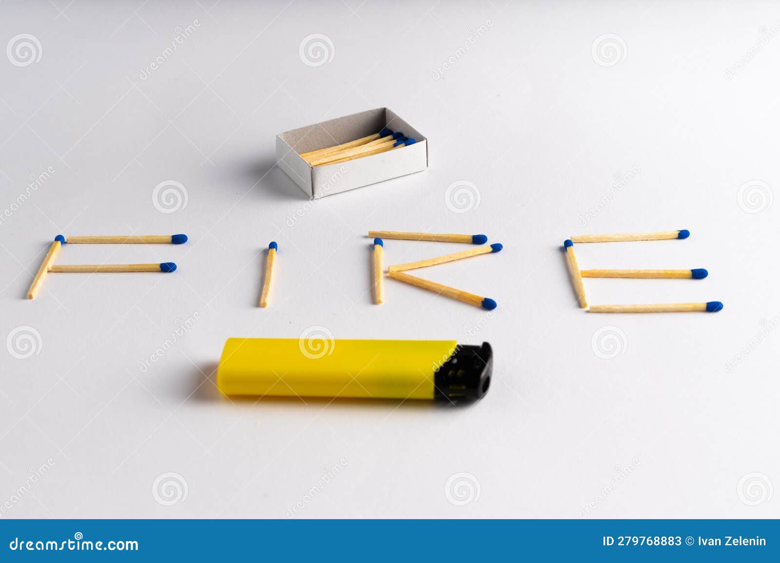 Lighter on White Background Including Matches Box, Word FIRE Stock ...