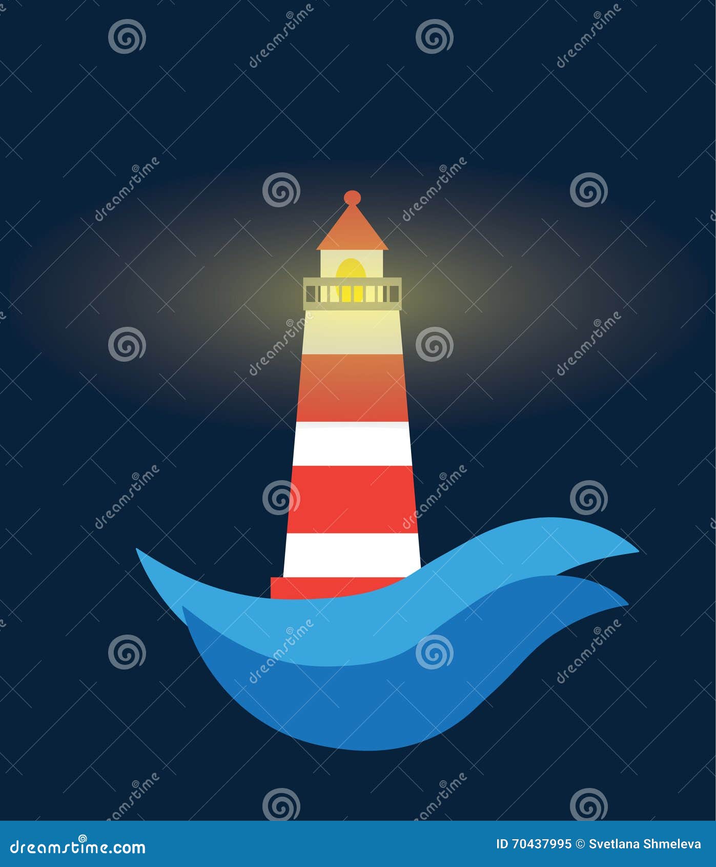 Lighthouse with Abstract Waves Stock Vector - Illustration of night ...