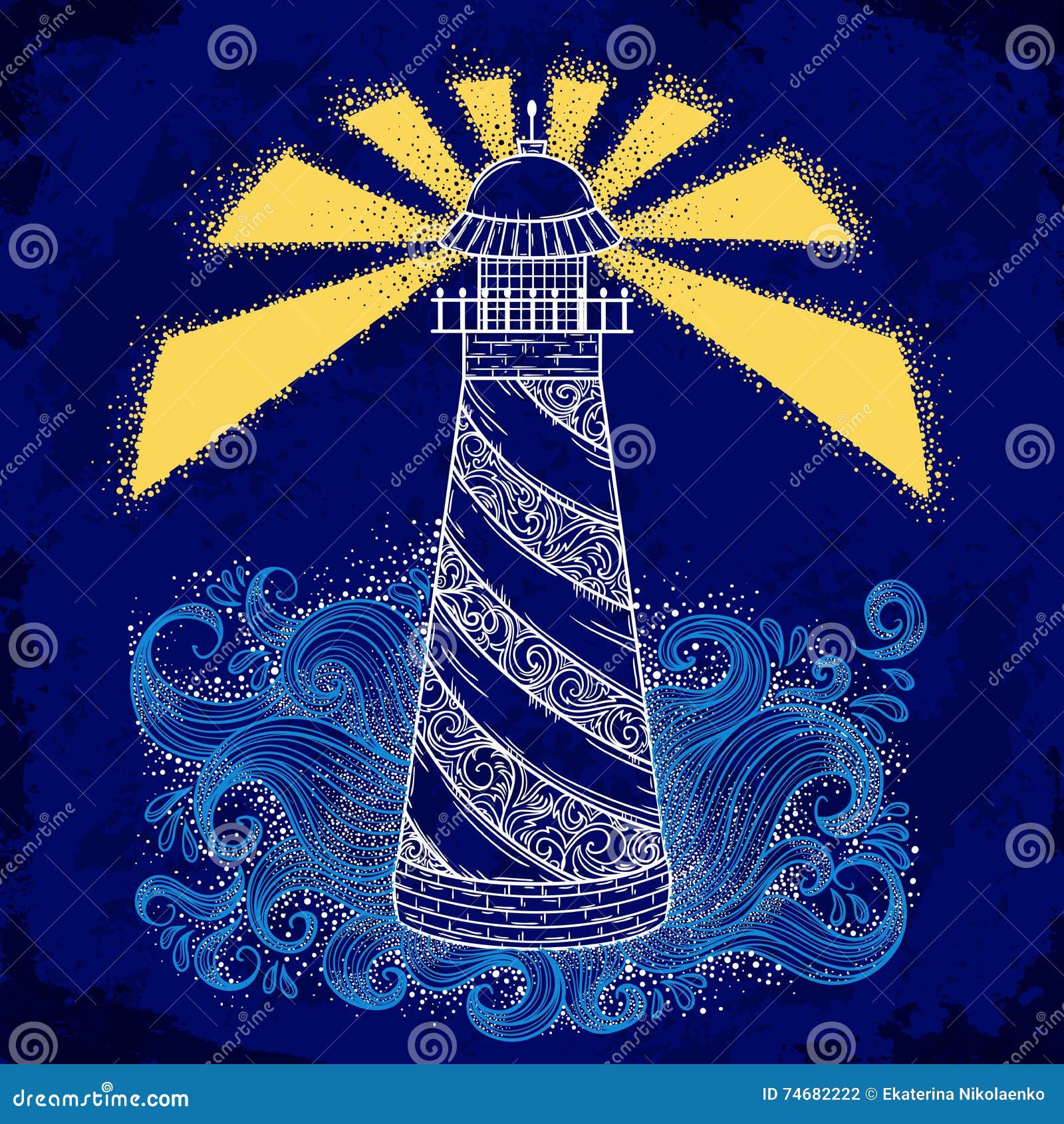 Lighthouse with Abstract Waves on Grunge Background. Stock Vector ...