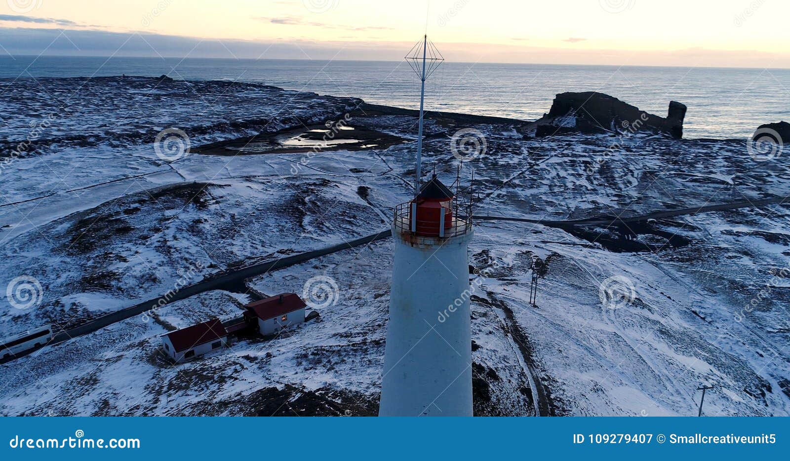 Lighthouse in aerial view stock image. Image of illumination - 109279407