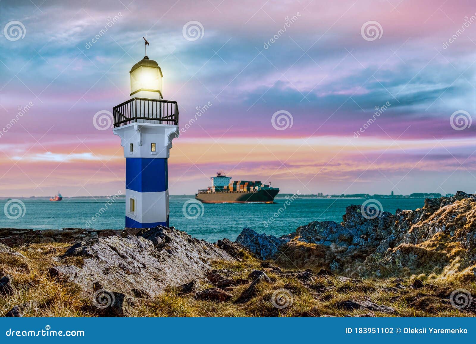 Lighthouse Against the Background of the Sunset Landscape. Reference ...