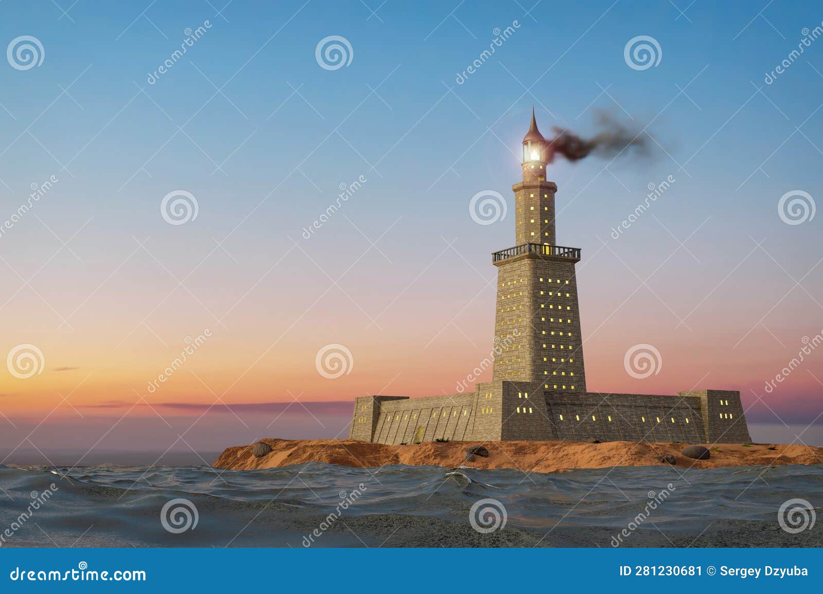 Lighthouse Of Alexandria On Pharos Island Stock Image | CartoonDealer ...