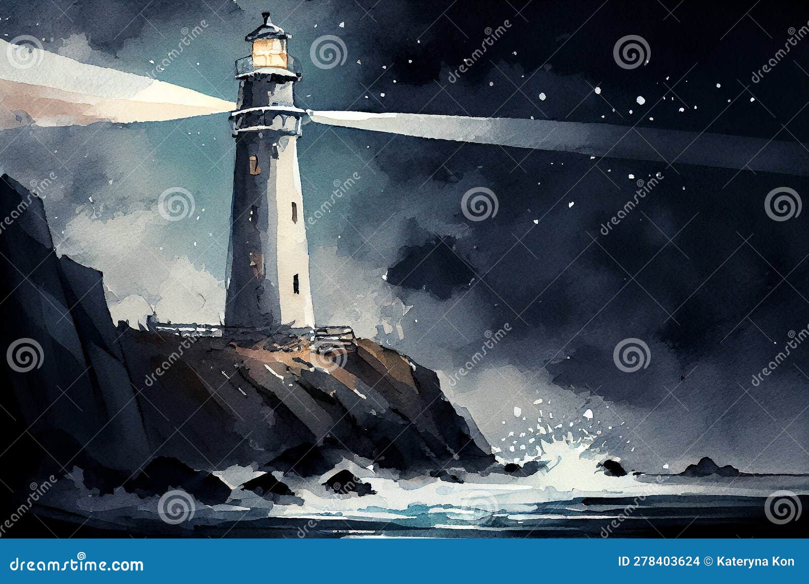 A Lighthouse, with a Beacon of Light Shining, Against a Dark, Coastal ...
