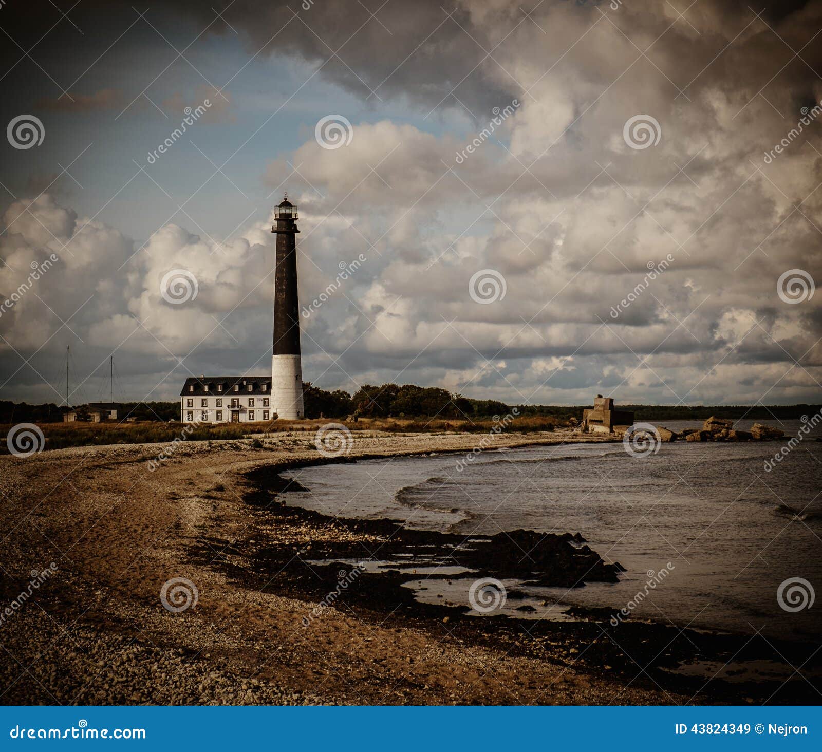Lighthouse on a Beautiful Bay Stock Image - Image of harbour ...