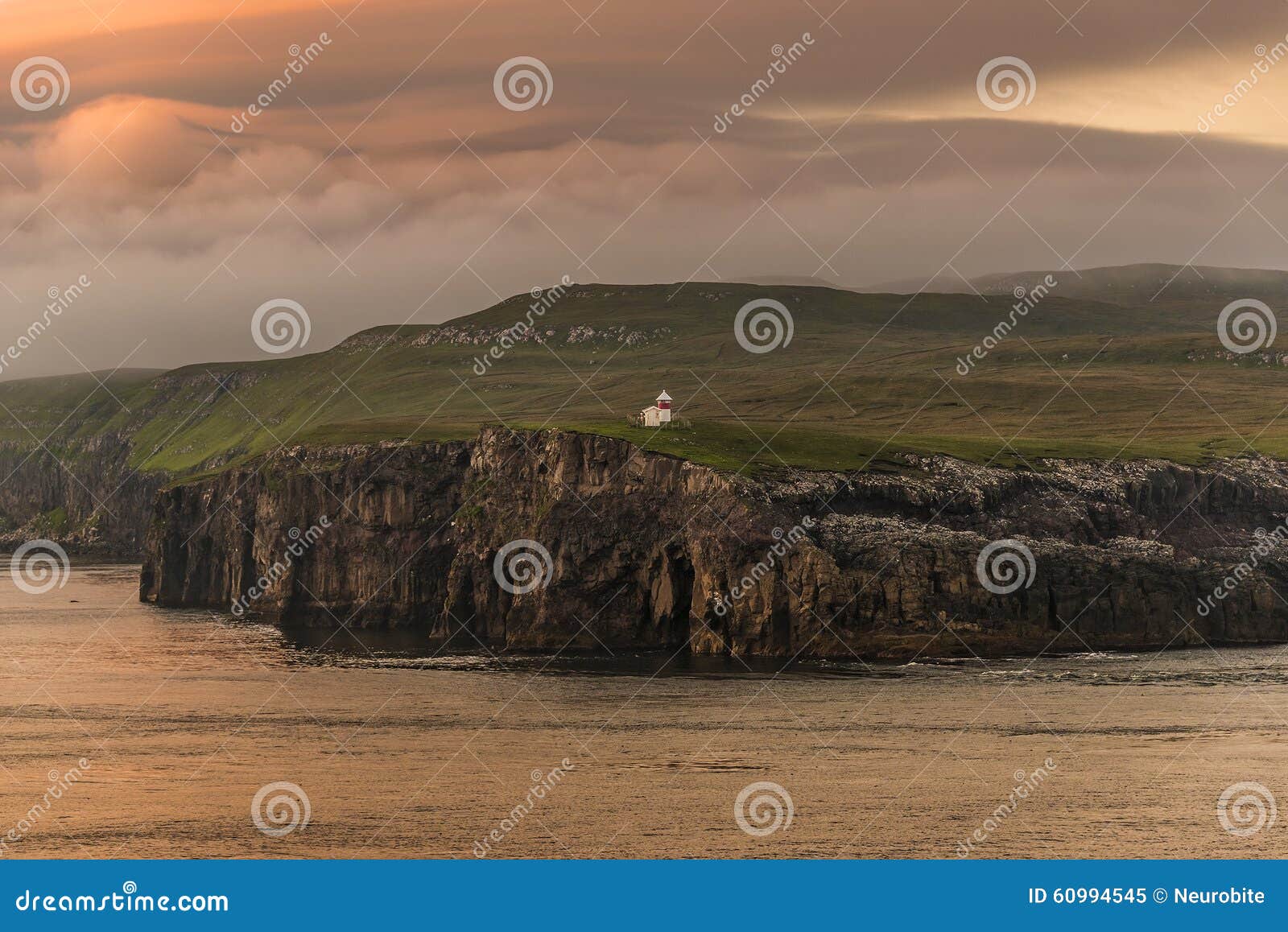 Lighthouse at Beautiful Faeroe Islands, Summer Time Stock Image - Image ...