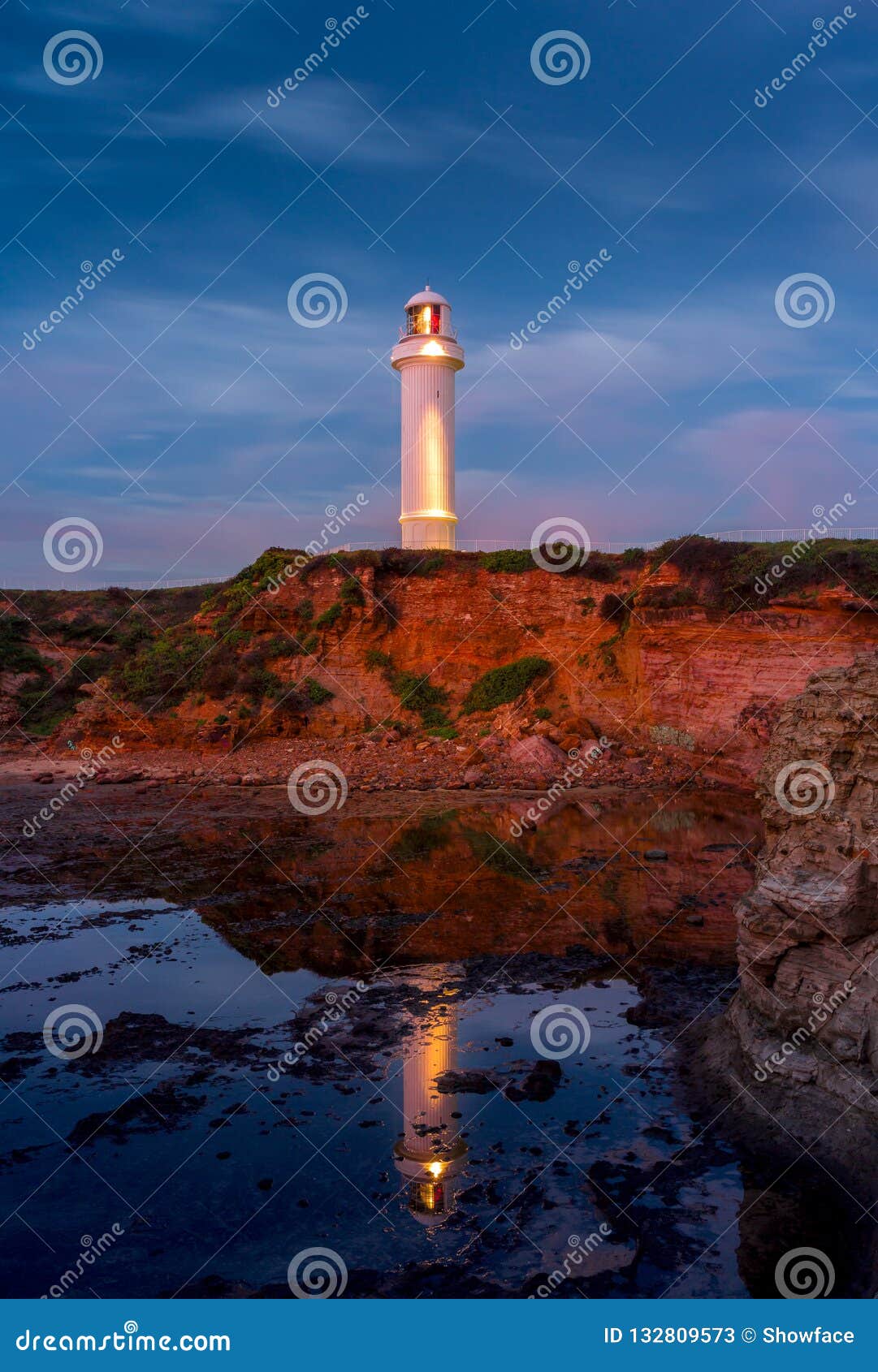 Lighthouse in Blue Hour of Dawn Stock Image - Image of architecture ...