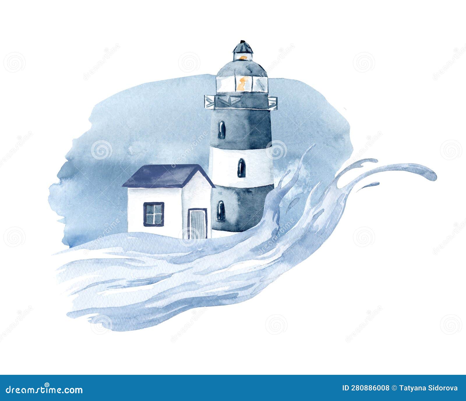 Lighthouse. Blue Splashes of Water Stock Illustration - Illustration of ...