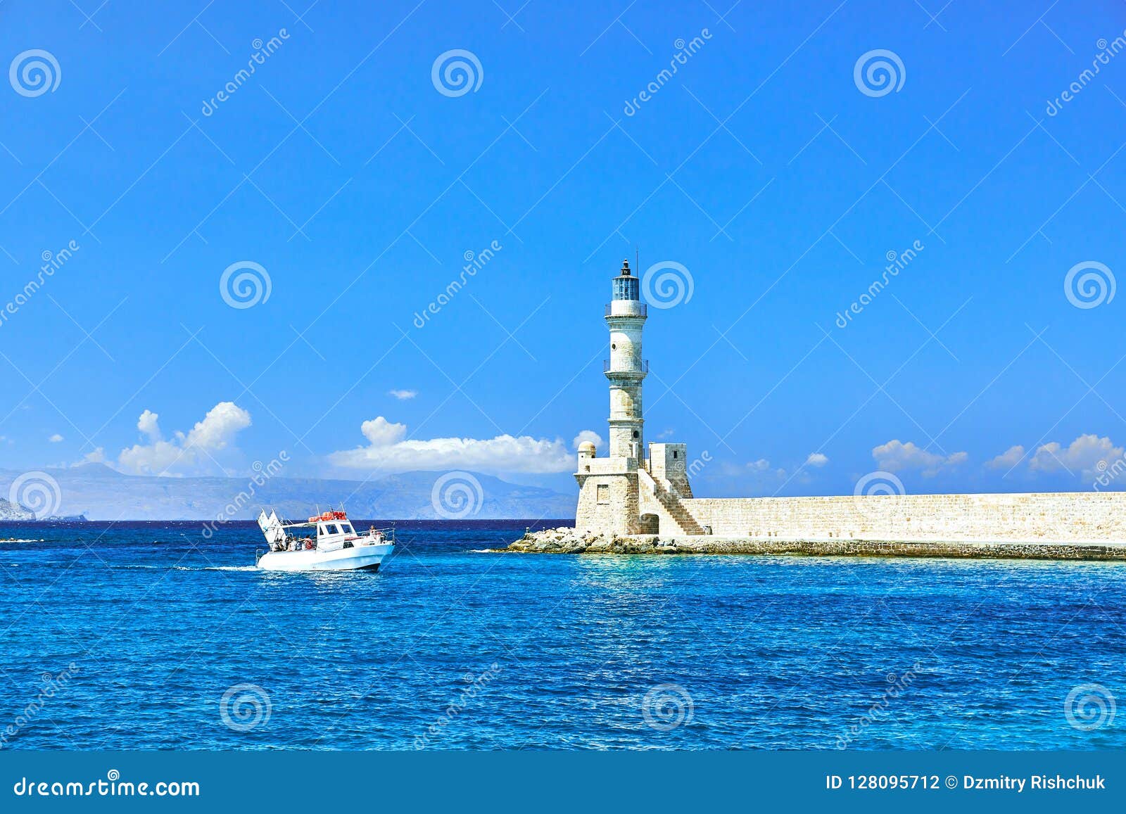 Lighthouse and the boat stock photo. Image of dream - 128095712
