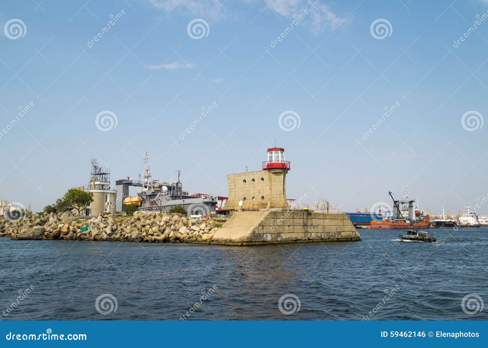Lighthouse and Breakwaters in Port Constanta Stock Photo - Image of ...