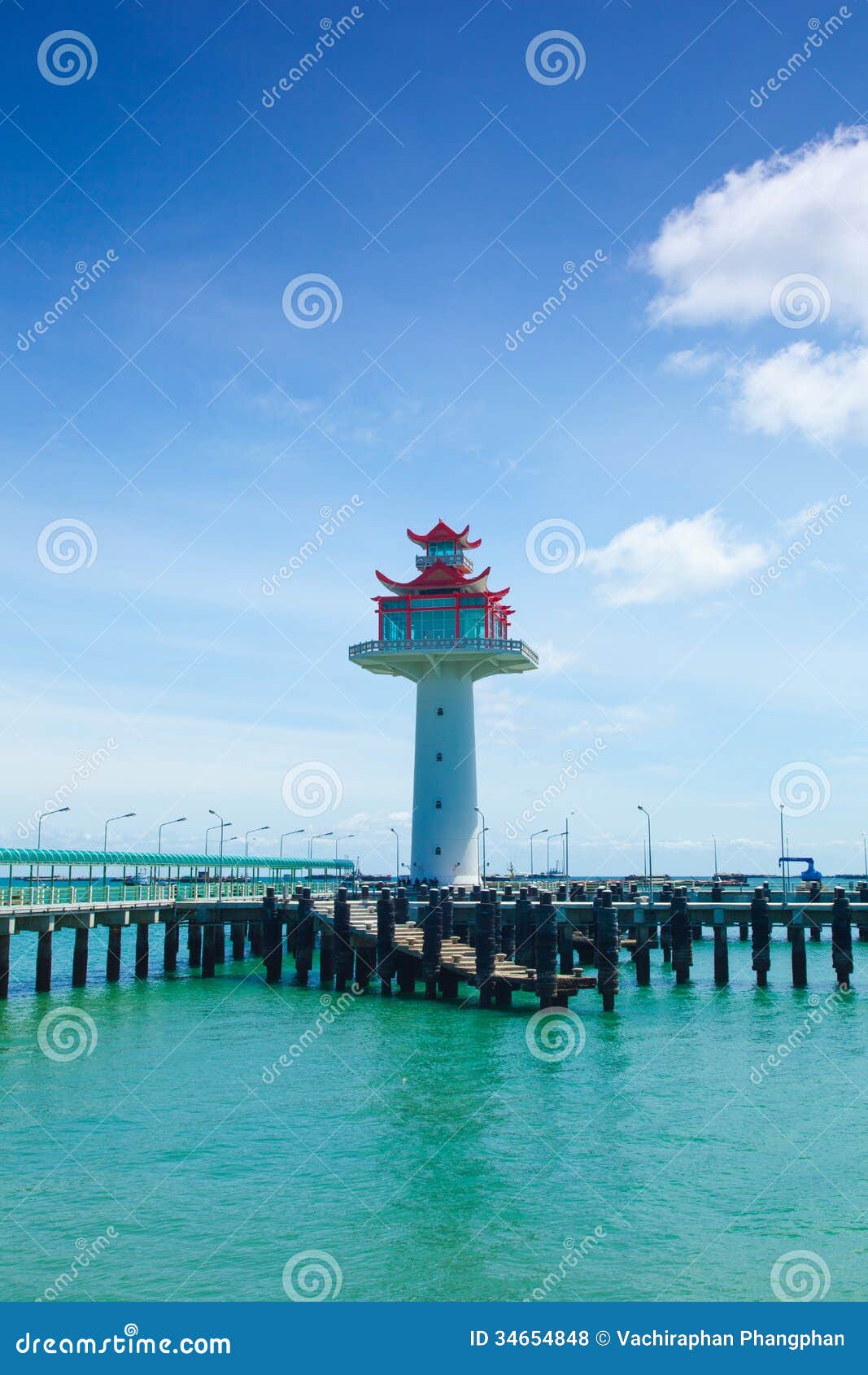 Lighthouse Bridge Stretching into the Sea. Stock Photo - Image of road ...