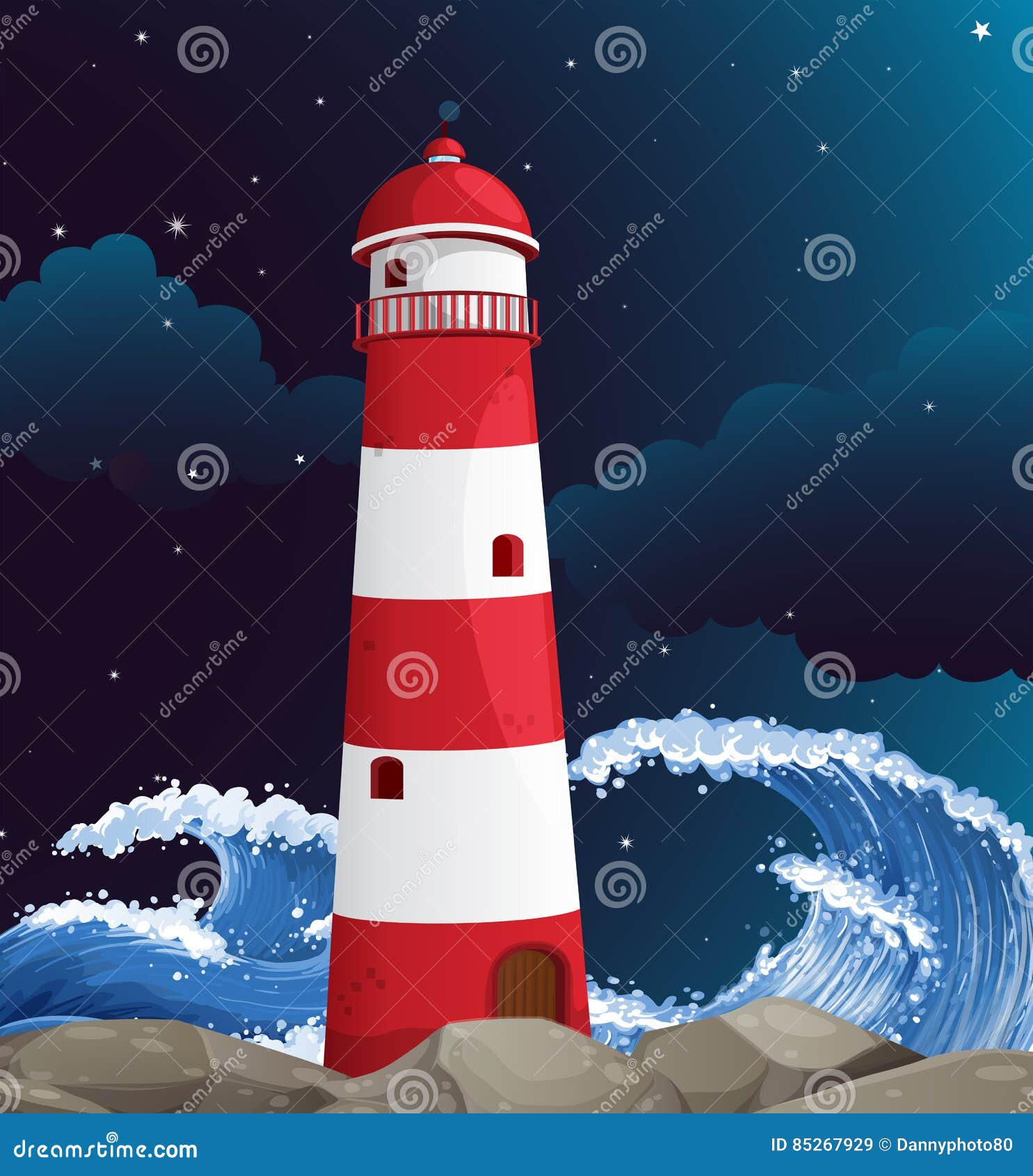 Lighthouse Building on the Coast Stock Illustration - Illustration of ...