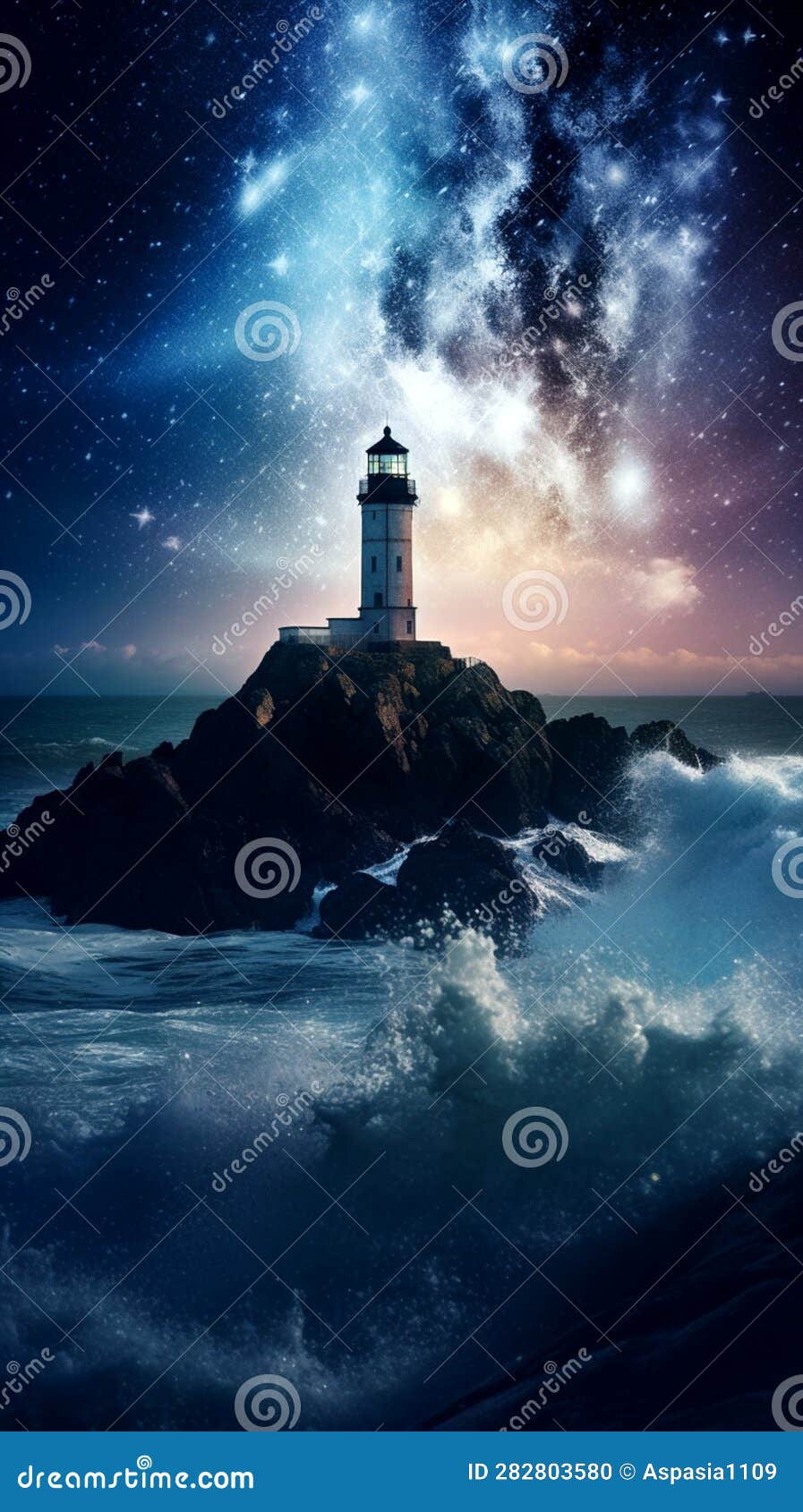 A Lighthouse Built on Top of a Rock in the Middle of an Ocean Stock ...