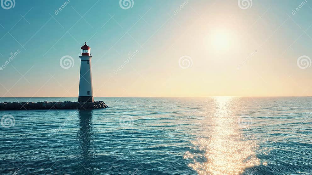 Lighthouse on a Calm Sea Background with Space for Text. Stock Image ...
