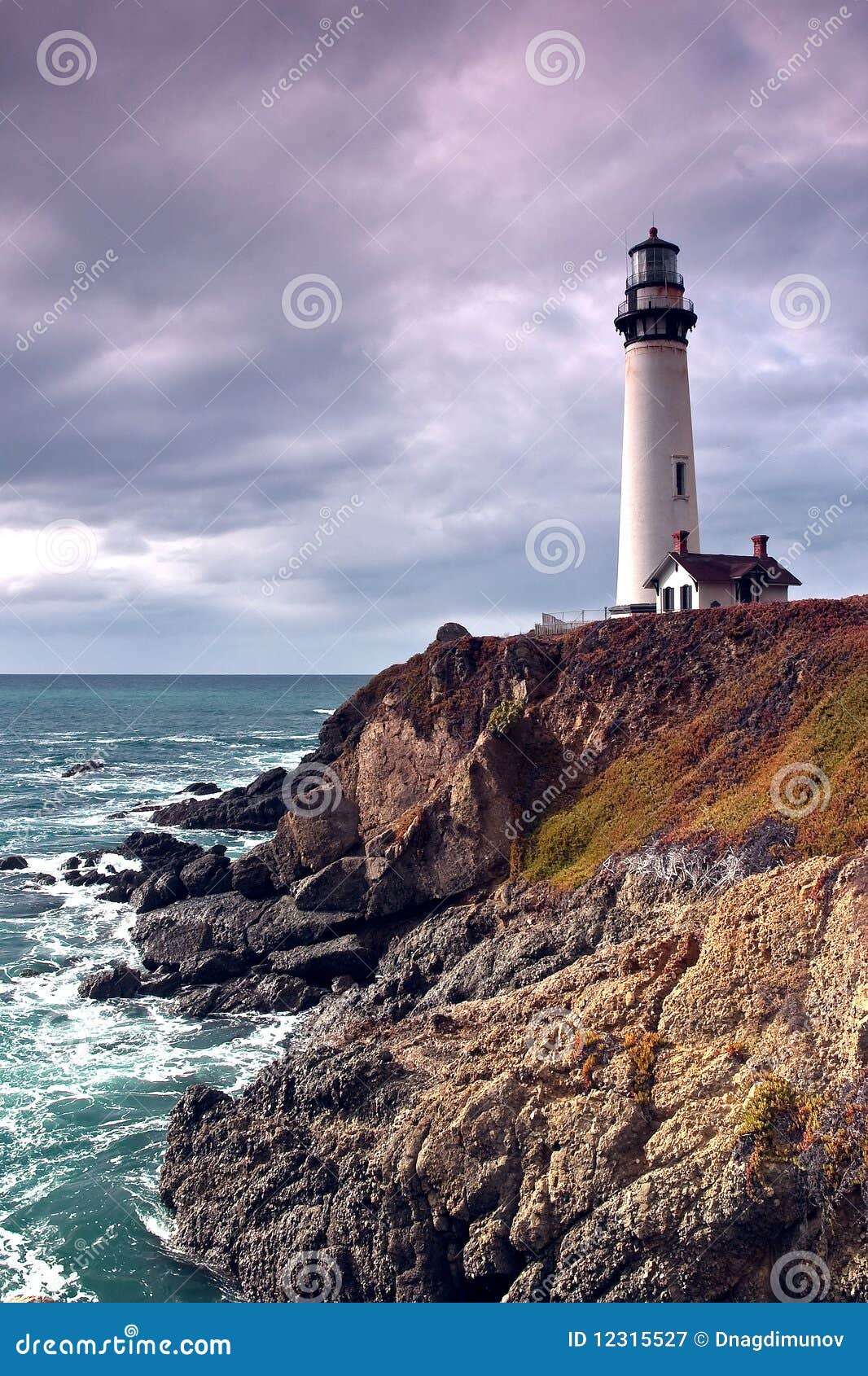 Lighthouse on a Cliff and Ocean Stock Image - Image of blue, cliff ...