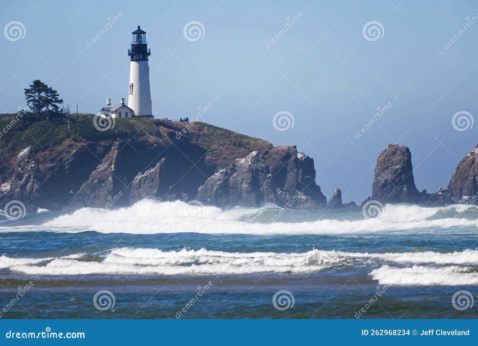 Lighthouse on Cliff Oregon Coast with Waves Stock Photo - Image of ...