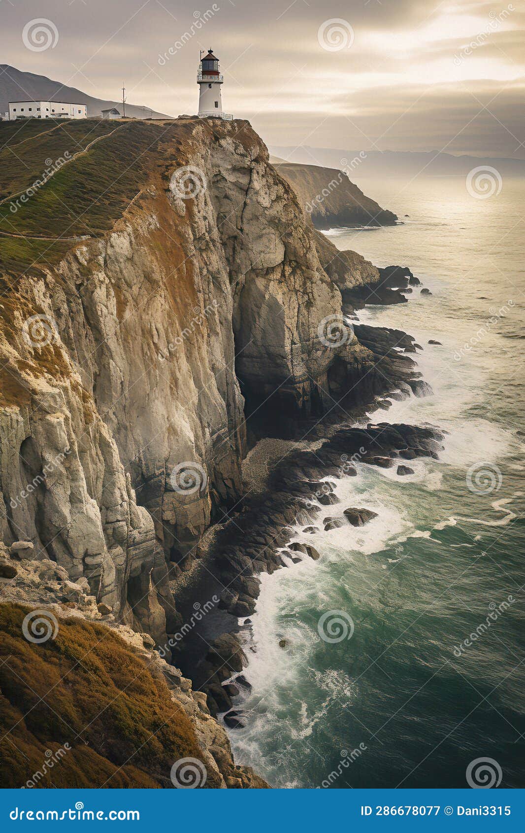 Lighthouse on a Cliff Overlooking the Ocean Stock Illustration ...
