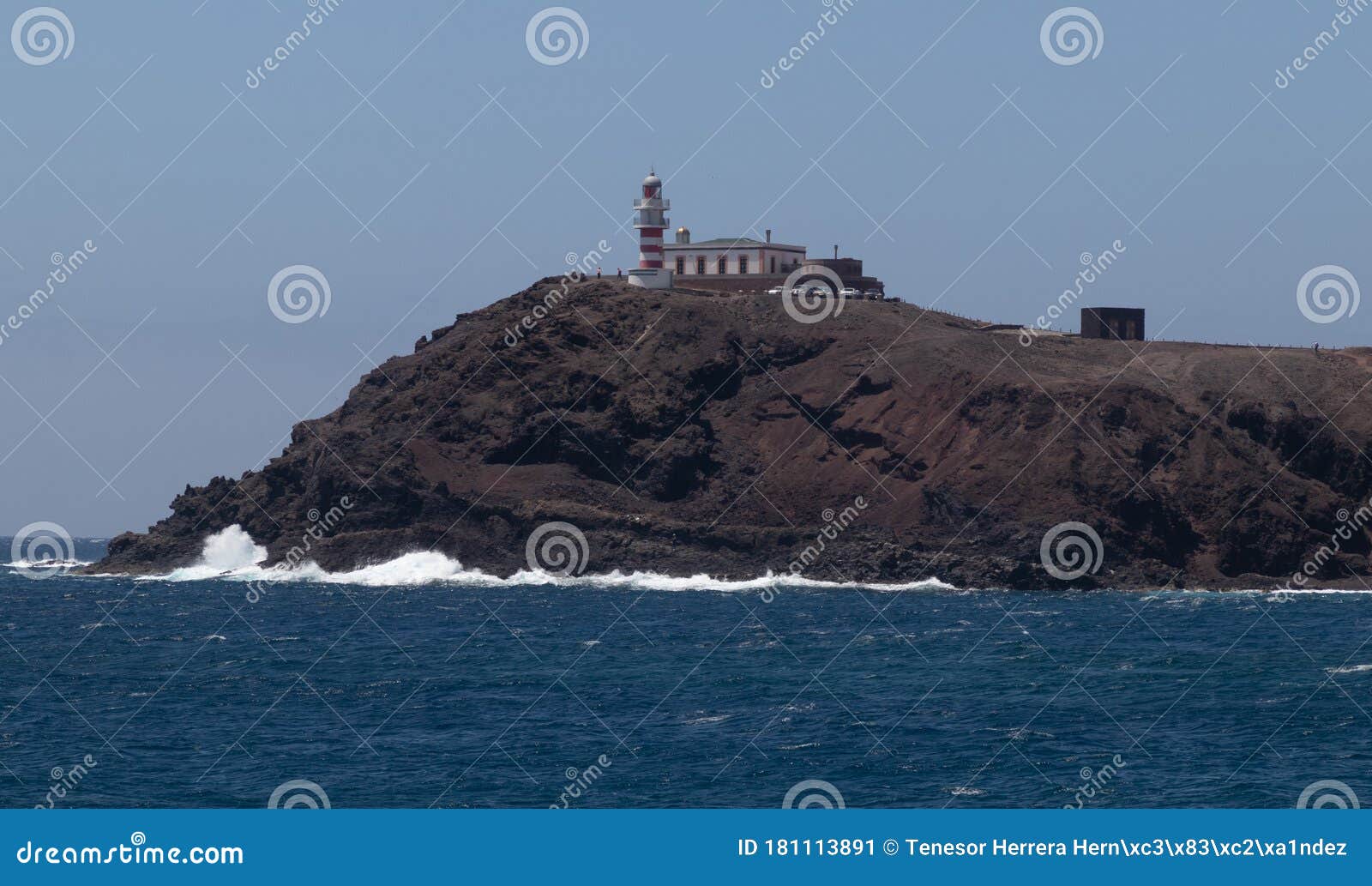 Lighthouse on Cliff and Sea with Waves Stock Image - Image of coastline ...