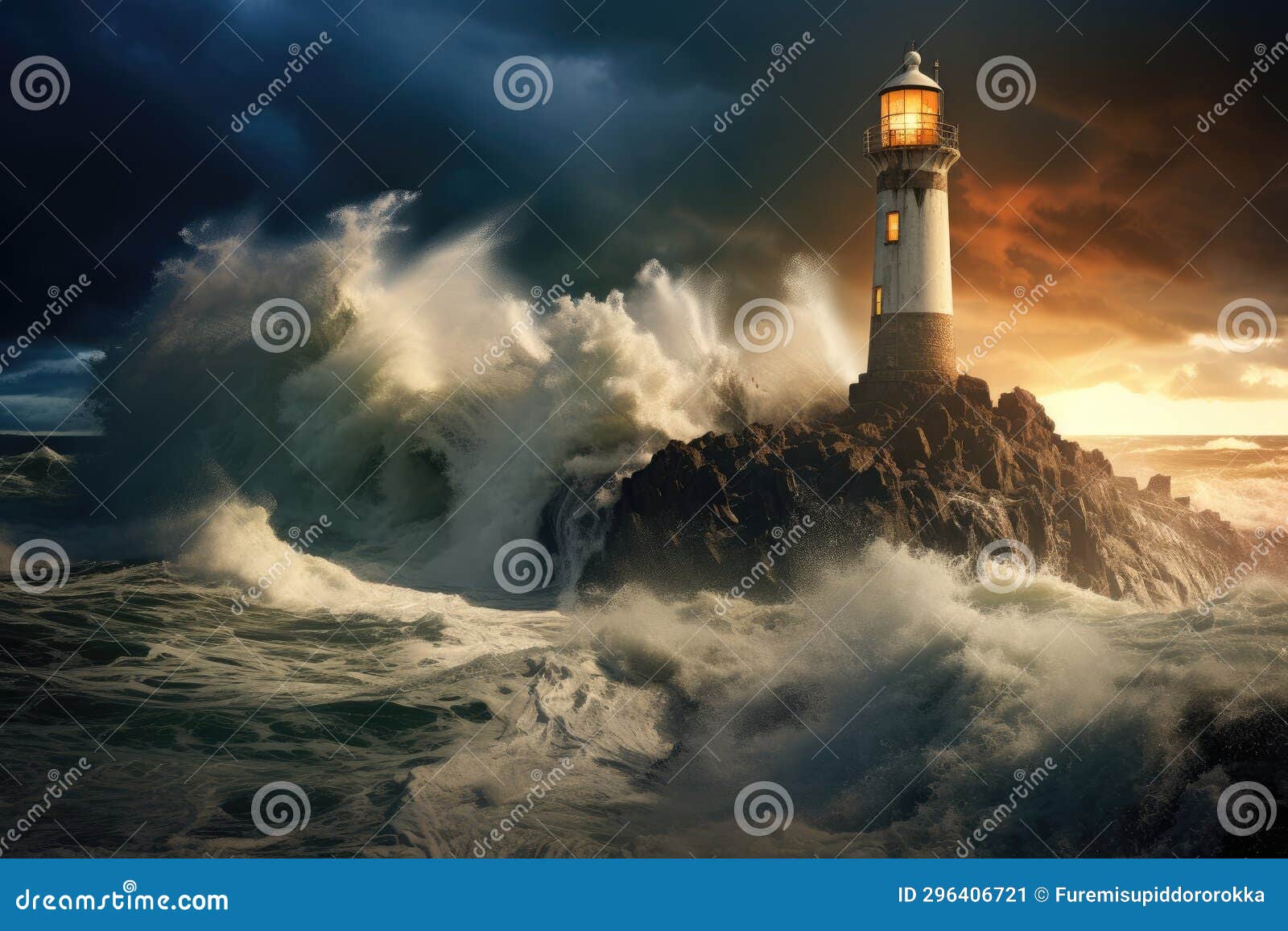 Lighthouse on a Cliff during a Storm Stock Illustration - Illustration ...
