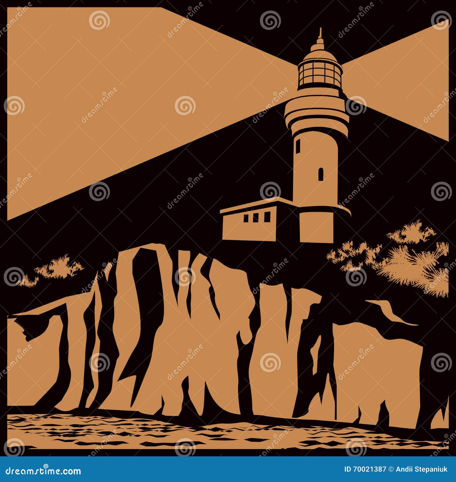 Lighthouse on a cliff stock vector. Illustration of vector - 70021387