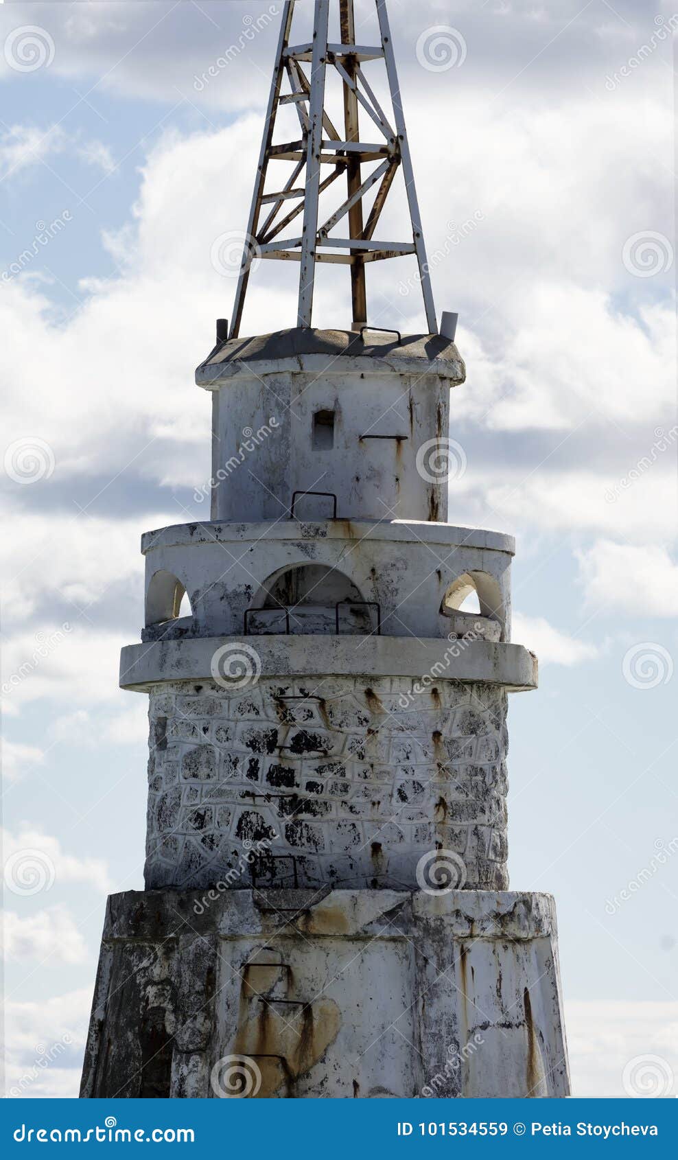 Lighthouse Close Up in a Cloudy Sky Stock Image - Image of blue, danger ...