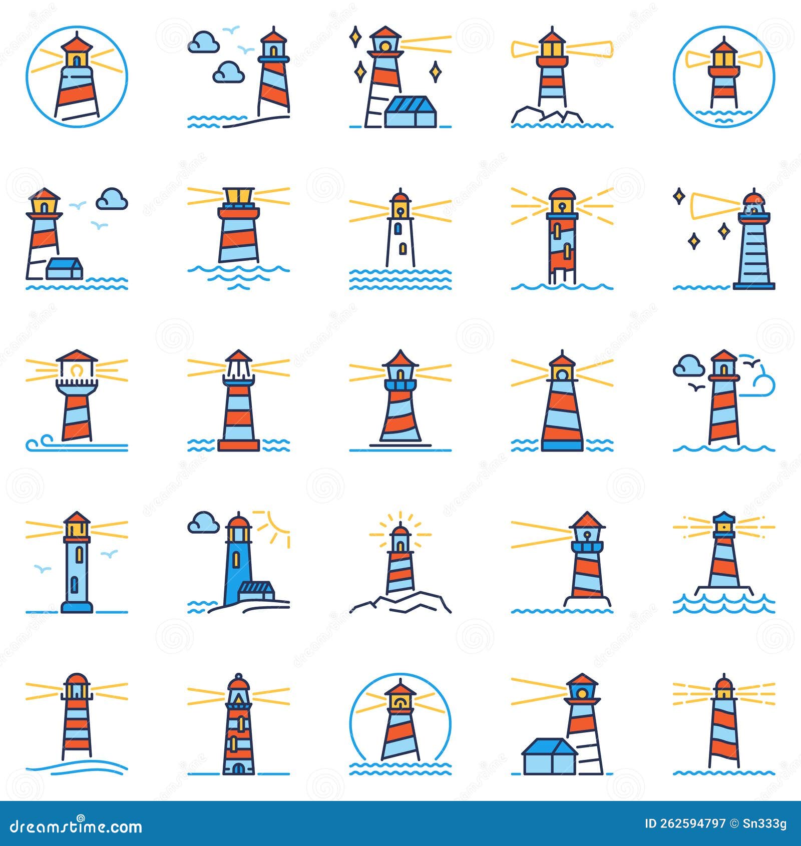 Lighthouse Colored Icons Set - Lighthouses Vector Concept Signs Stock ...