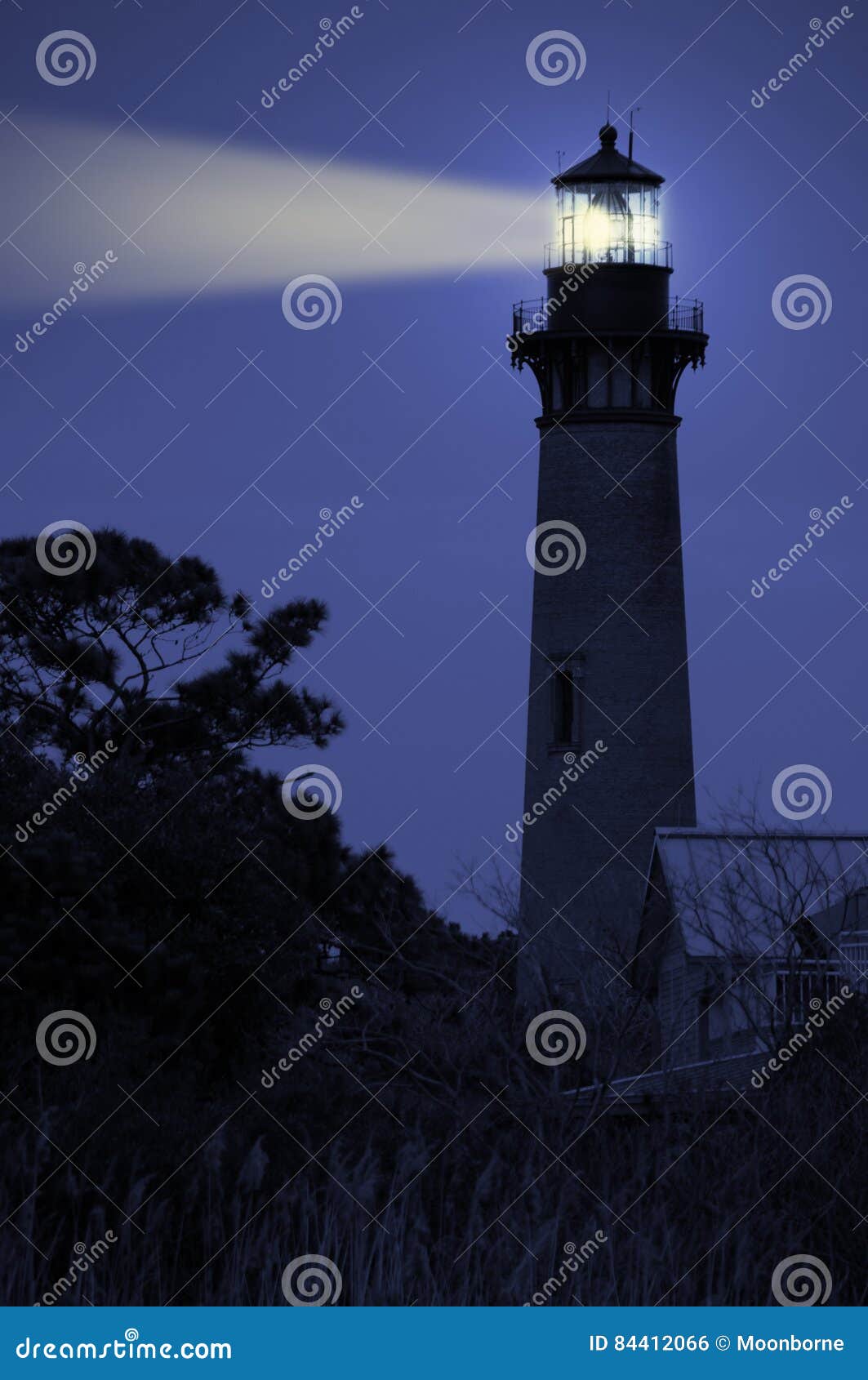 Lighthouse after Dark stock photo. Image of flare, core - 84412066