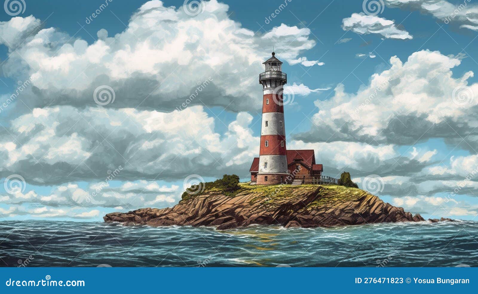 Lighthouse, Digital Art Illustration, Generative AI Stock Illustration ...