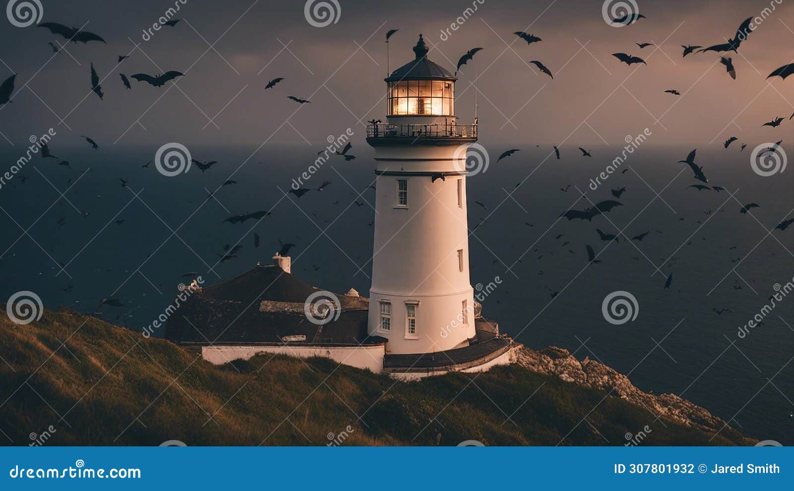 Lighthouse at Dusk Lighthouse is Infested by a Colony of Bats that Fly ...