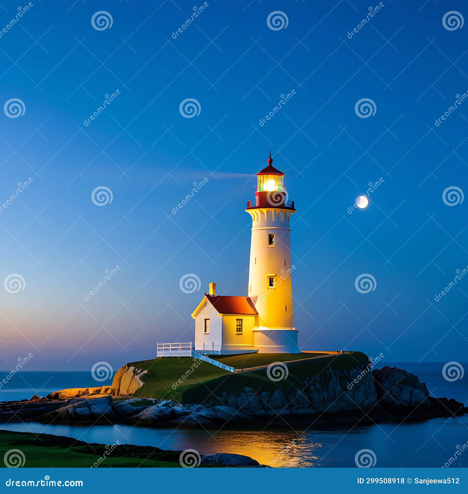 Lighthouse at Dusk View Point Stock Illustration - Illustration of ...