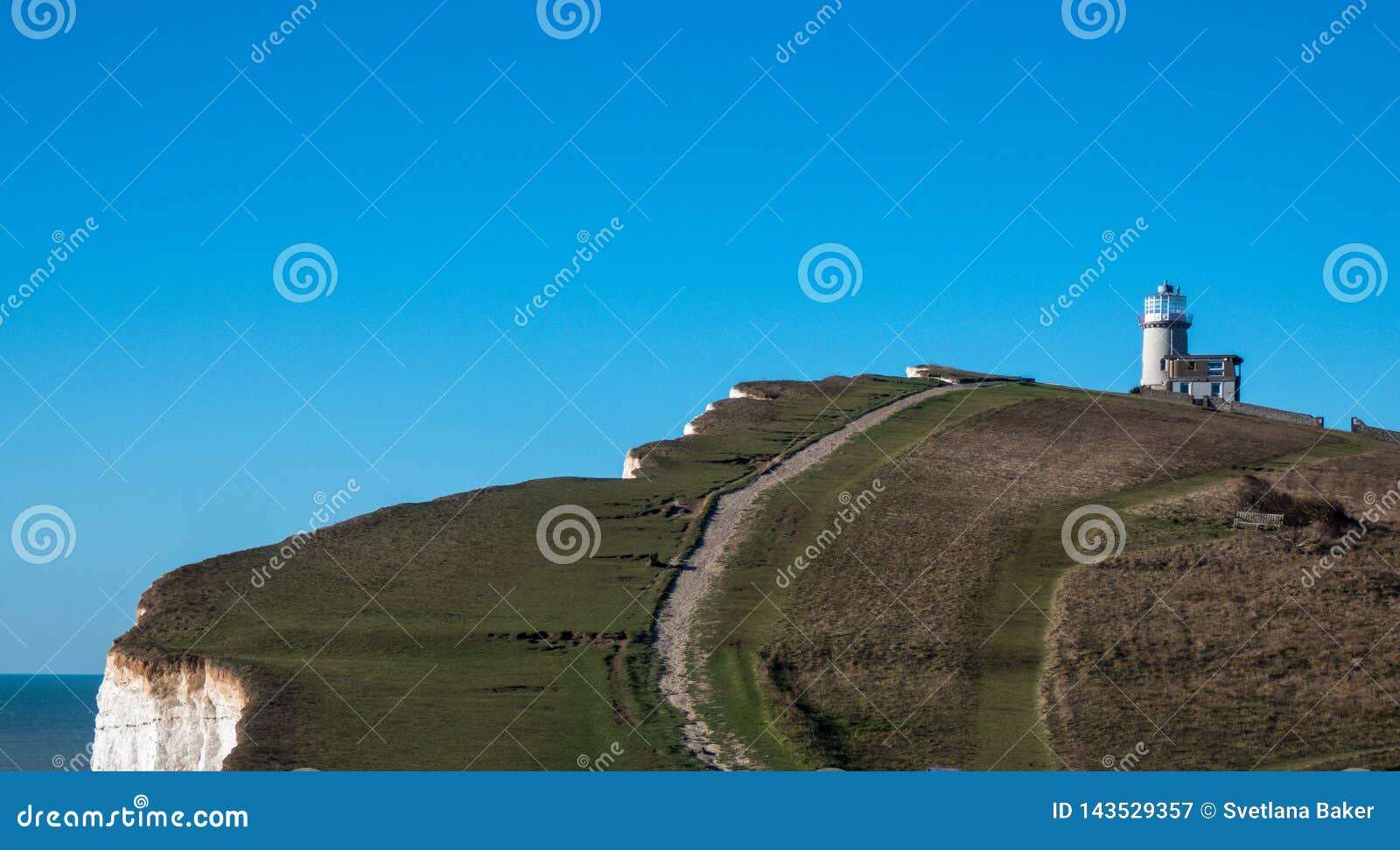 Lighthouse on Eastbourne Beachy Head Cliffs Stock Image - Image of ...