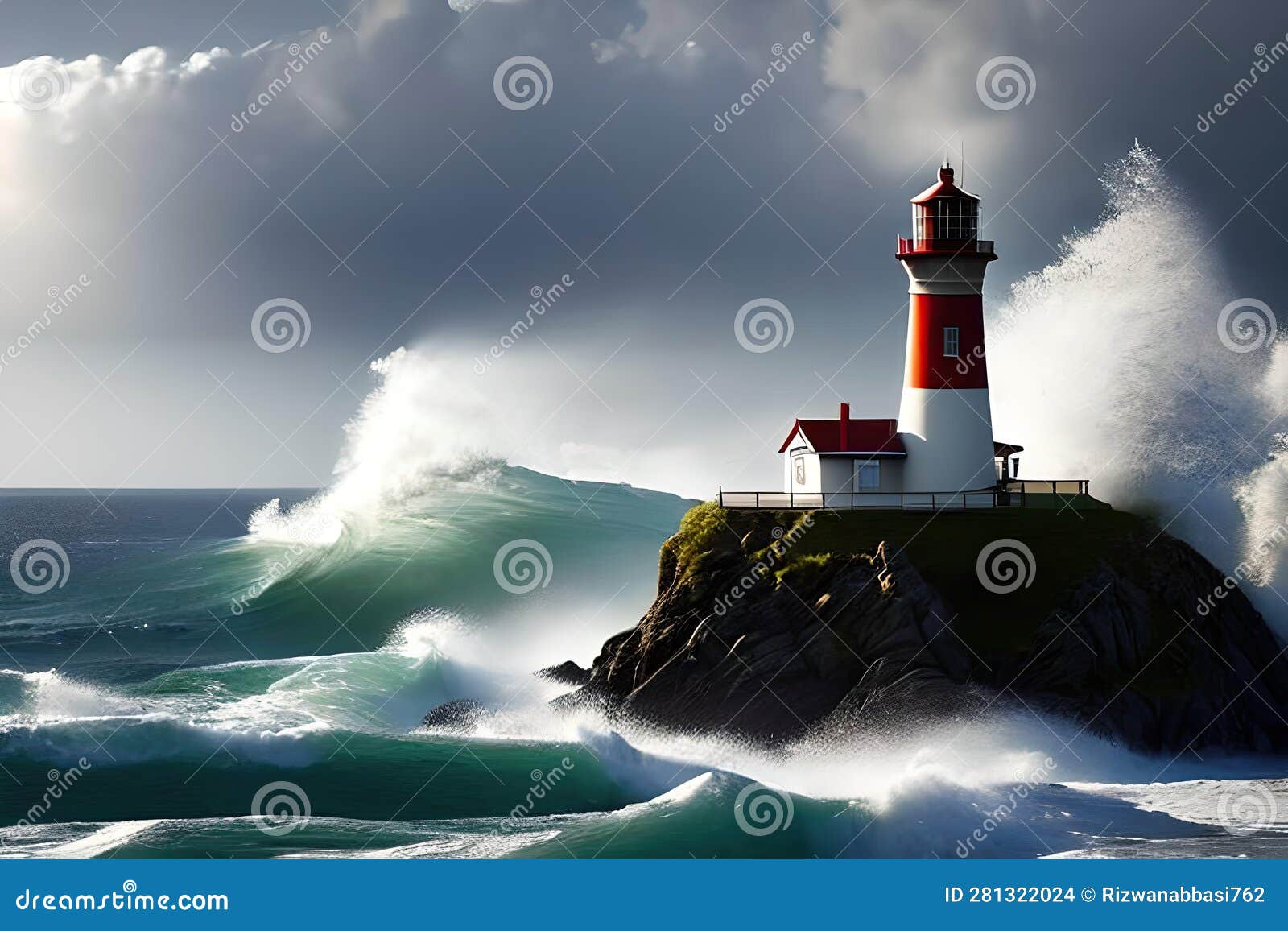 Lighthouse on the Edge of a Rough Sea with Waves Stock Illustration ...