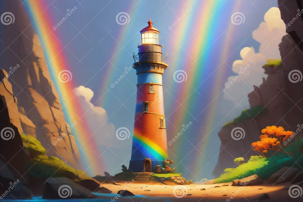 The Lighthouse Emits a Rainbow Light, a Concept of Hope, Joy and ...