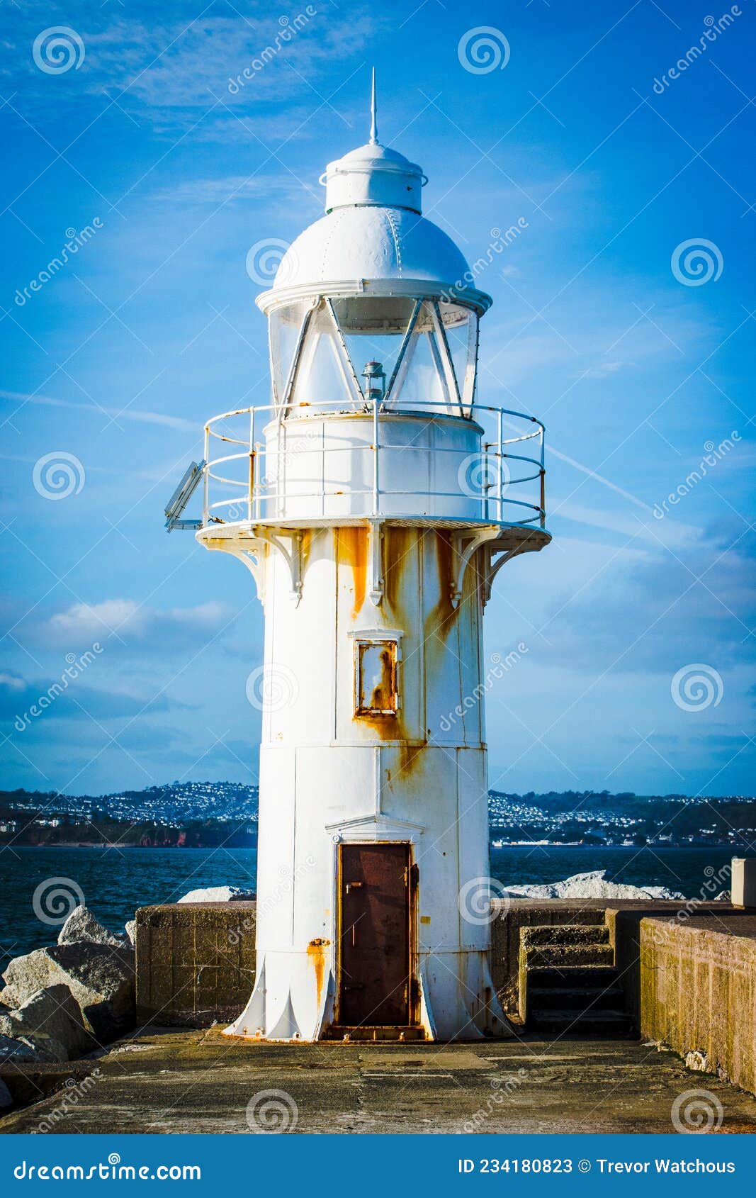 Lighthouse at the End of the Breakwater in Brixham Stock Image - Image ...