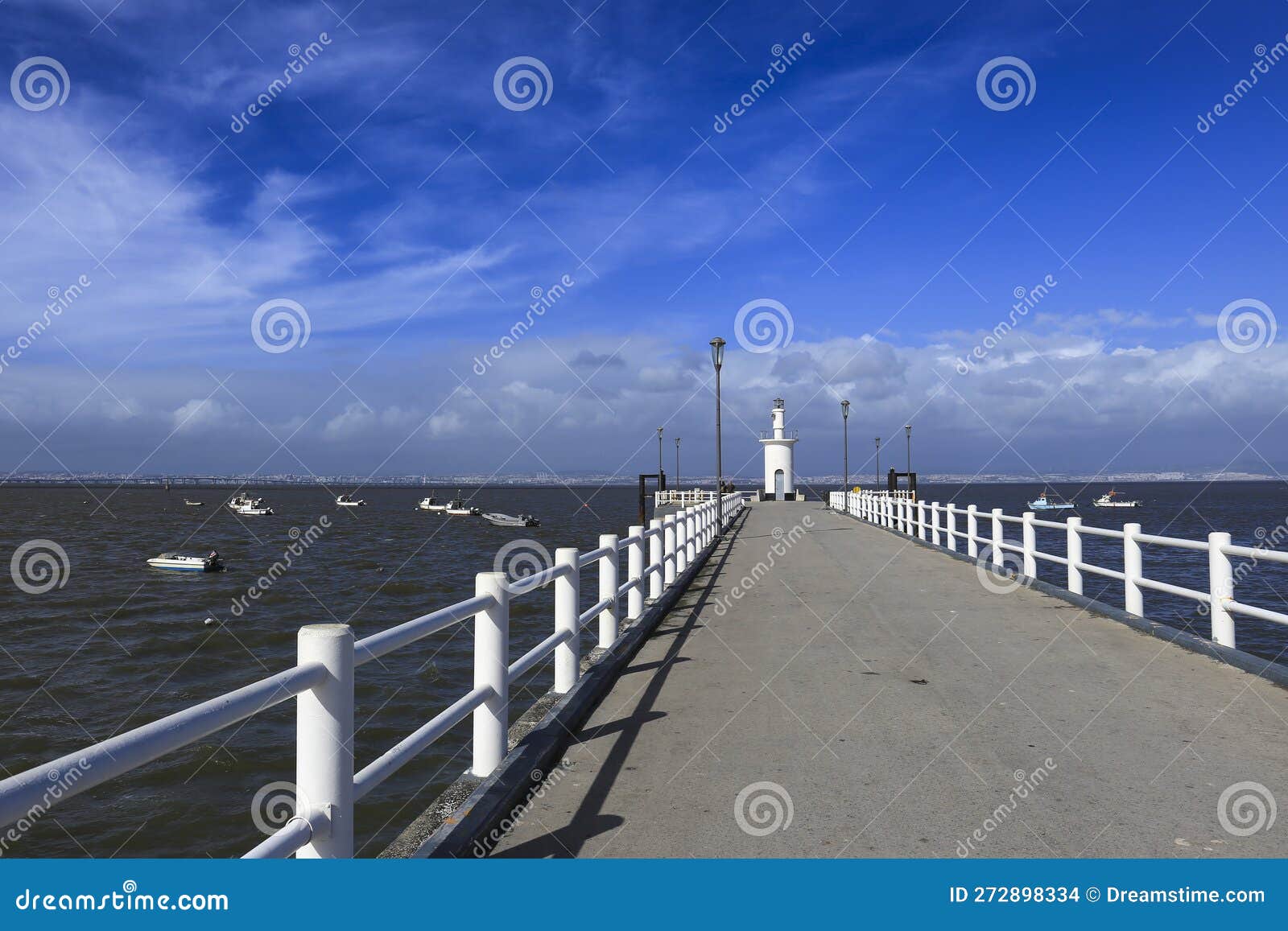 Lighthouse at the End of a Jetty in Alcochete Town Stock Photo - Image ...