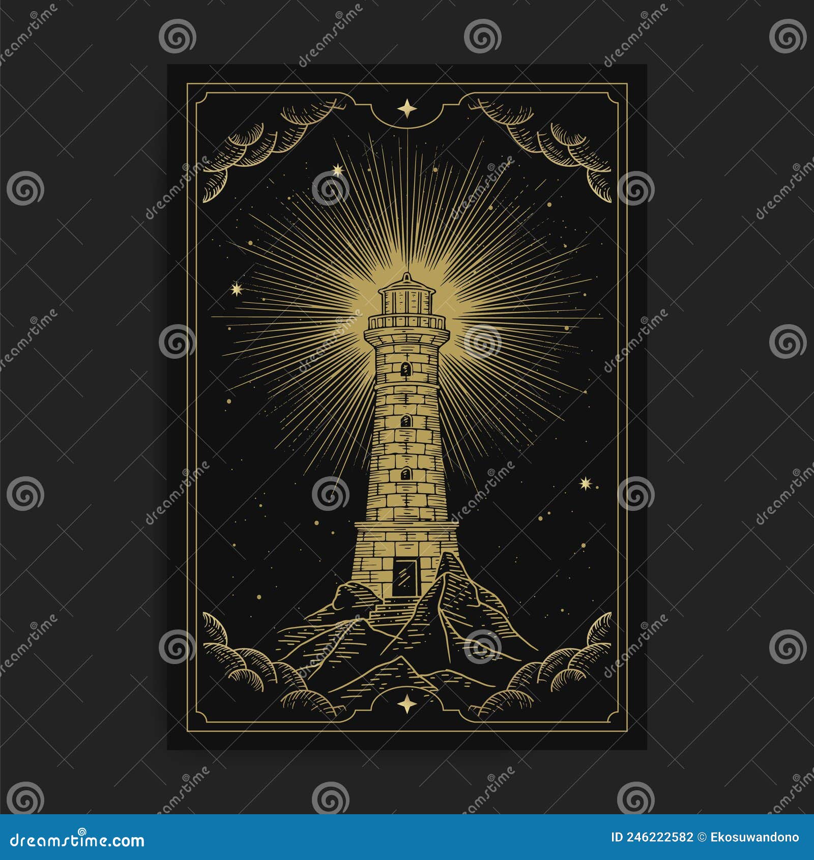 Lighthouse with Engraving or Hand Drawn Style Stock Vector ...