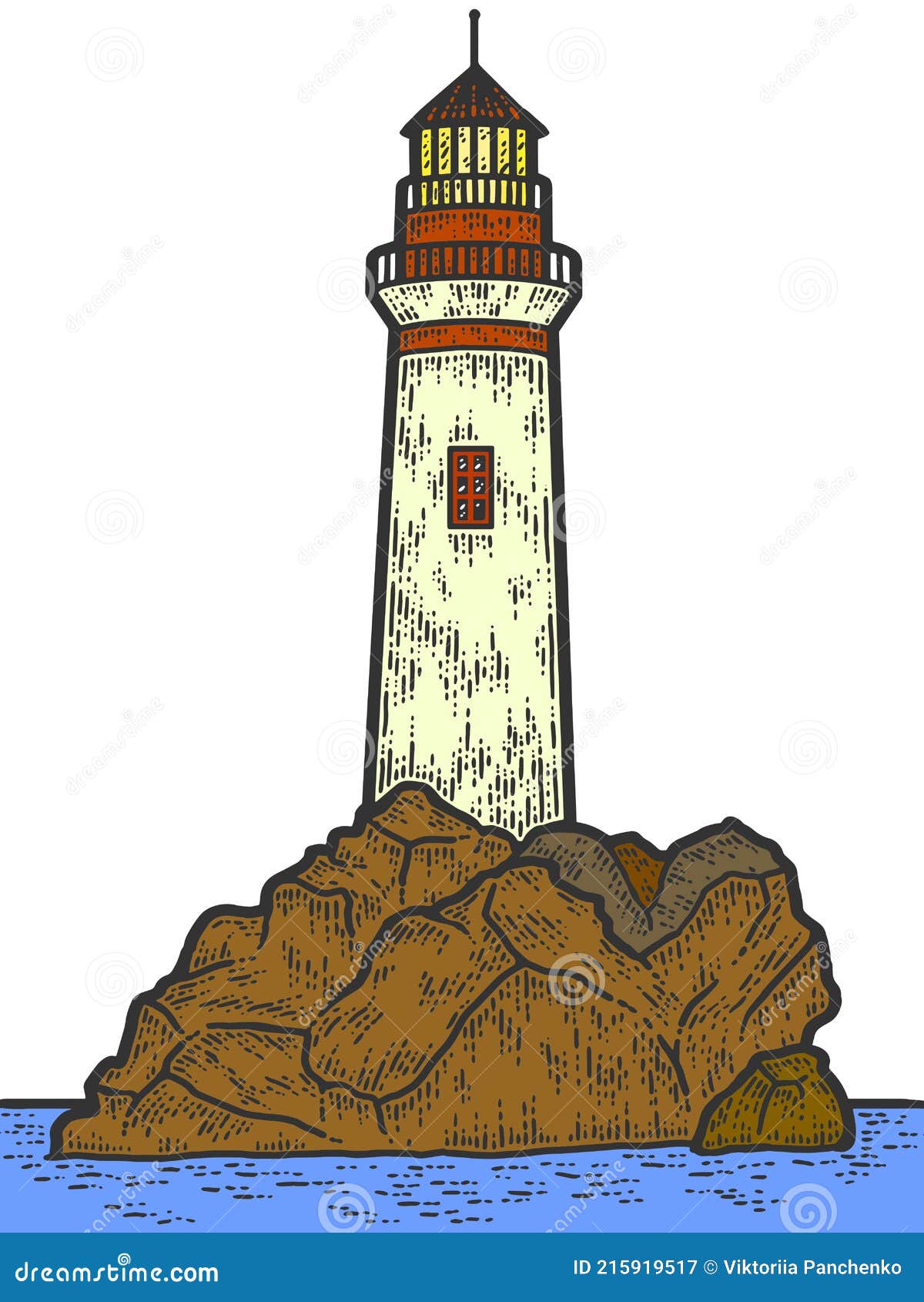 Lighthouse Engraving Vector Illustration. Sketch Scratch Board Color ...